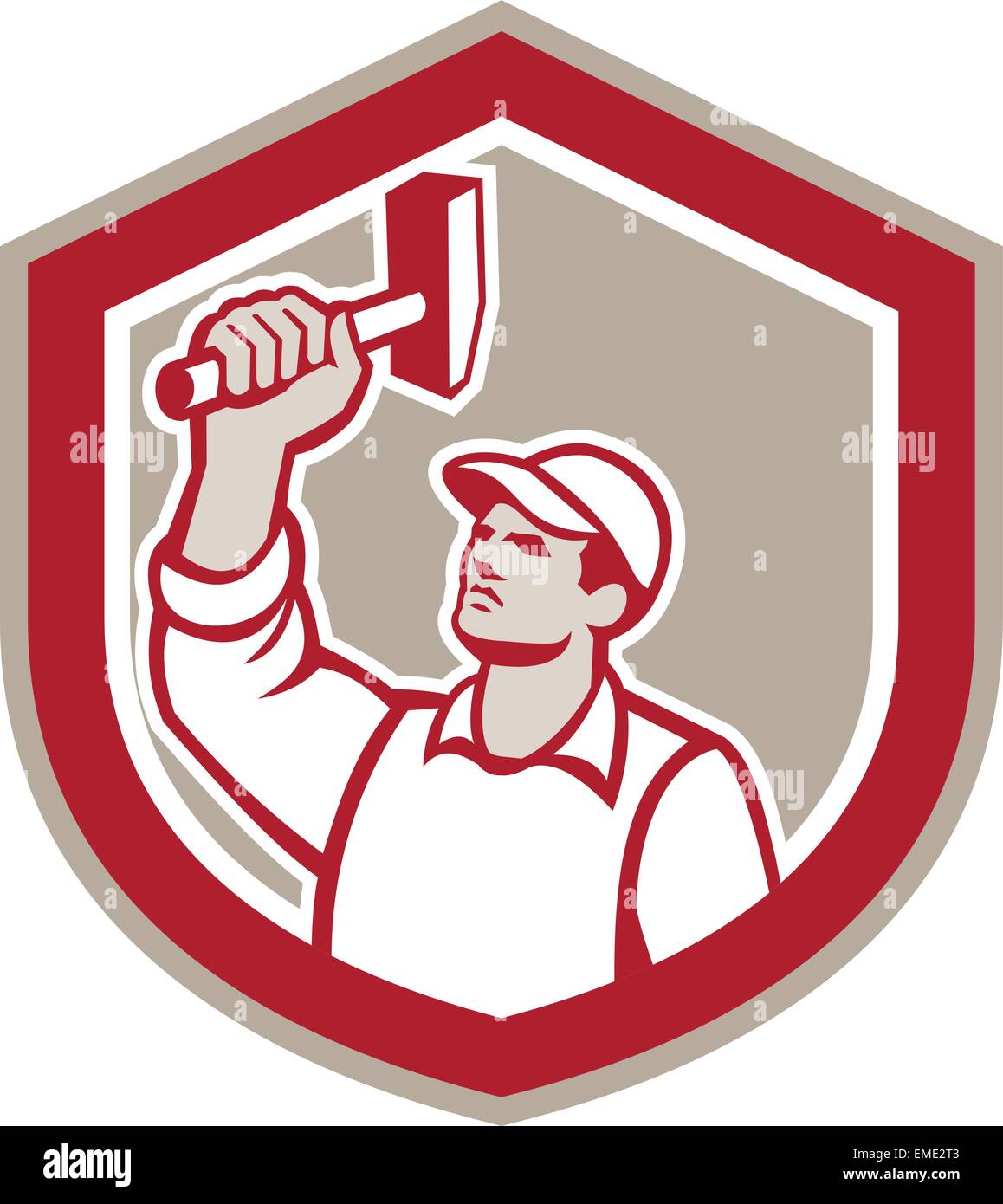 Union Worker Wielding Hammer Shield Retro Stock Vector Image & Art - Alamy