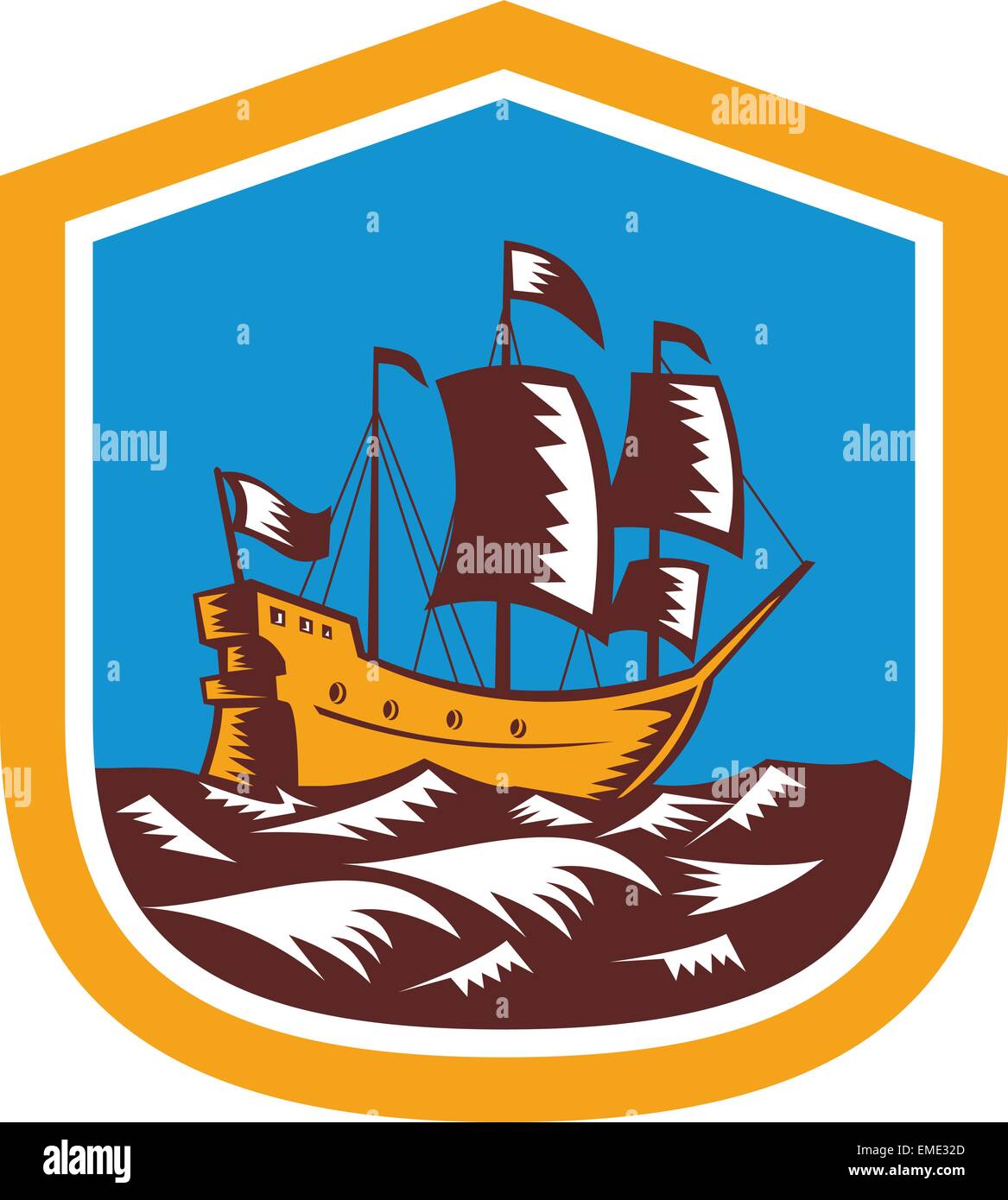 Sailing Ship Galleon Crest Retro Woodcut Stock Vector Image & Art - Alamy
