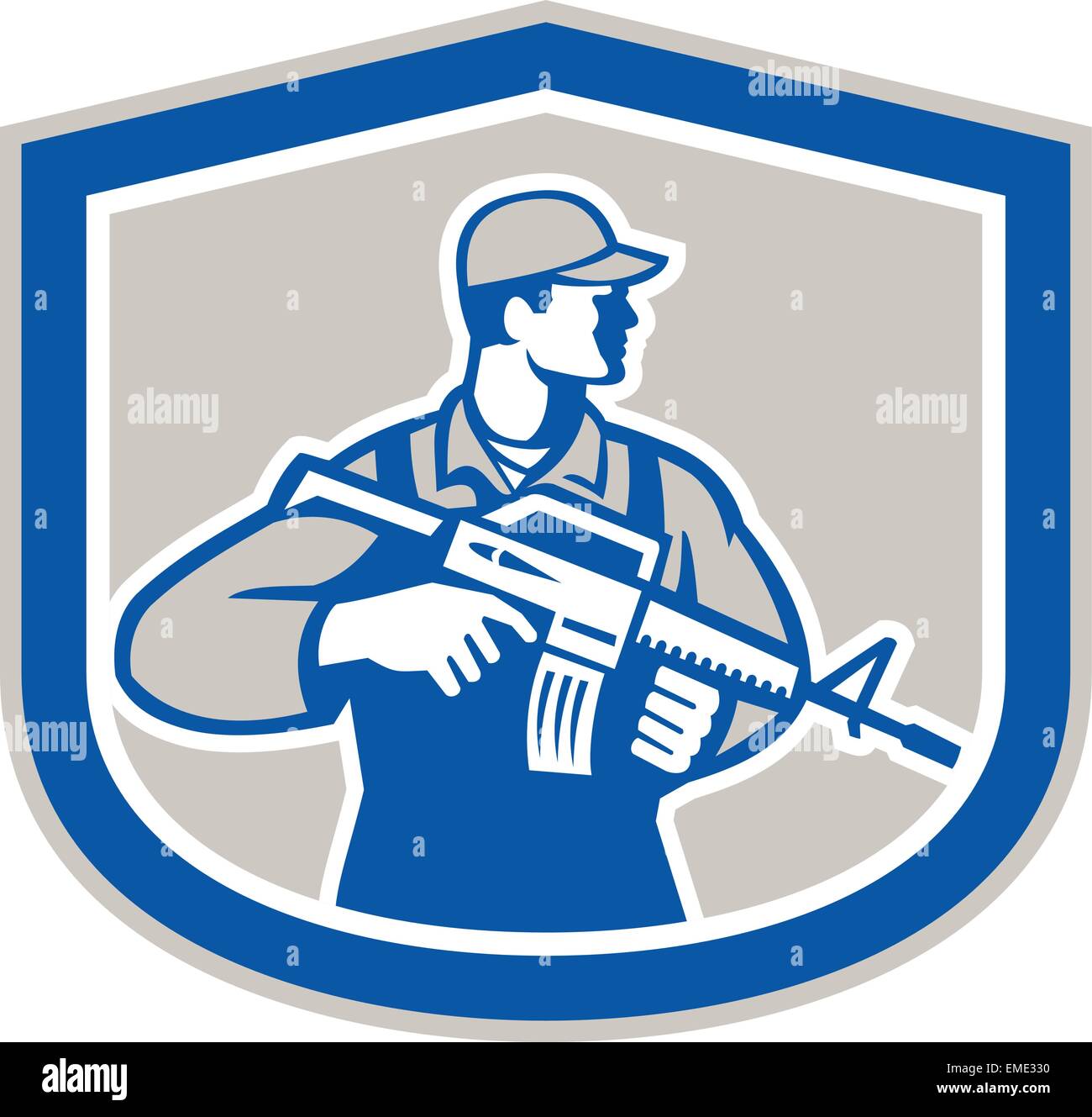 Soldier Military Serviceman Rifle Side Crest Retro Stock Vector Image ...