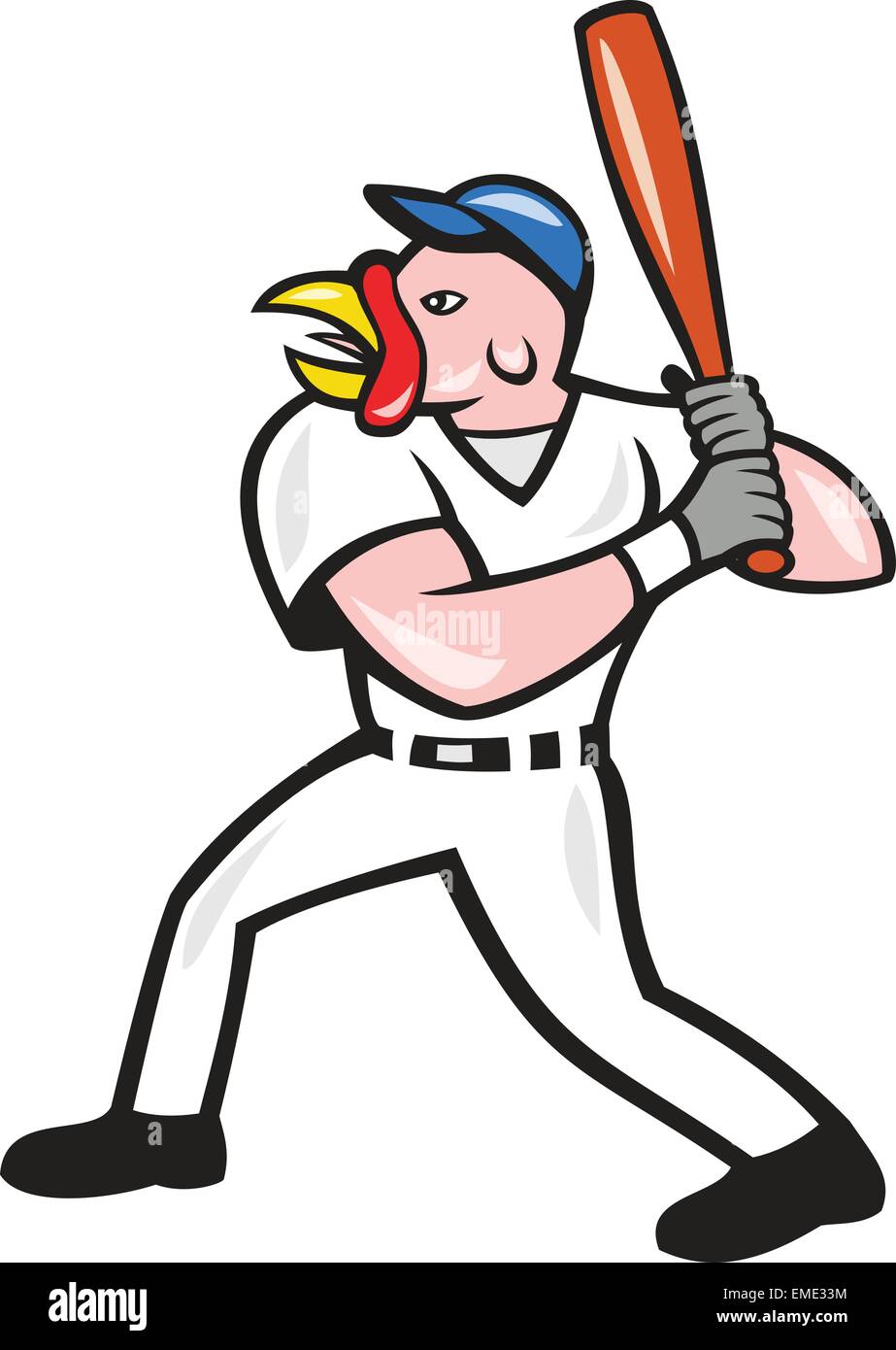 Turkey Baseball Hitter Batting Isolated Cartoon Stock Vector Image ...