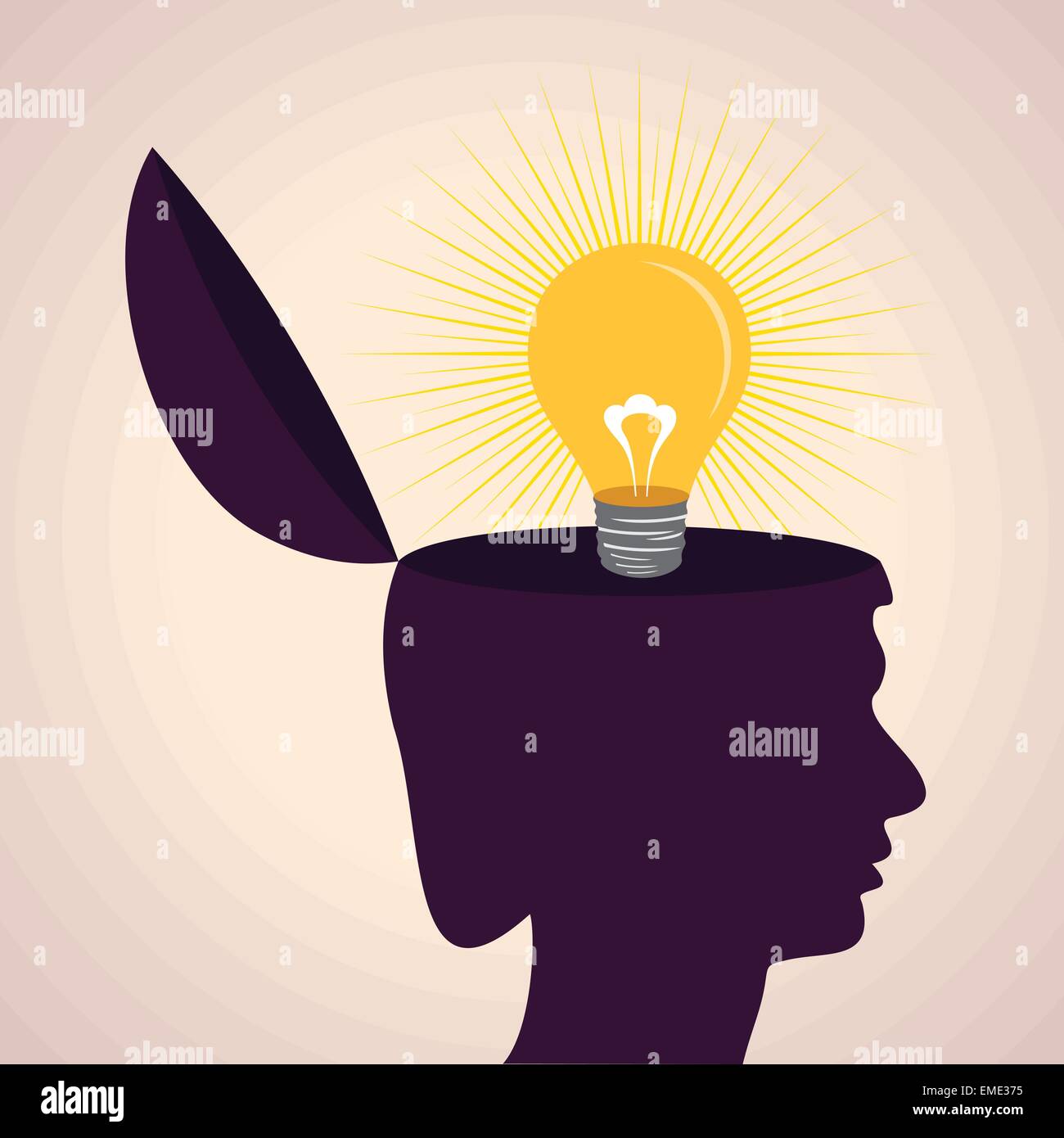 Illustration of thinking concept-Human head with bulb symbol Stock ...