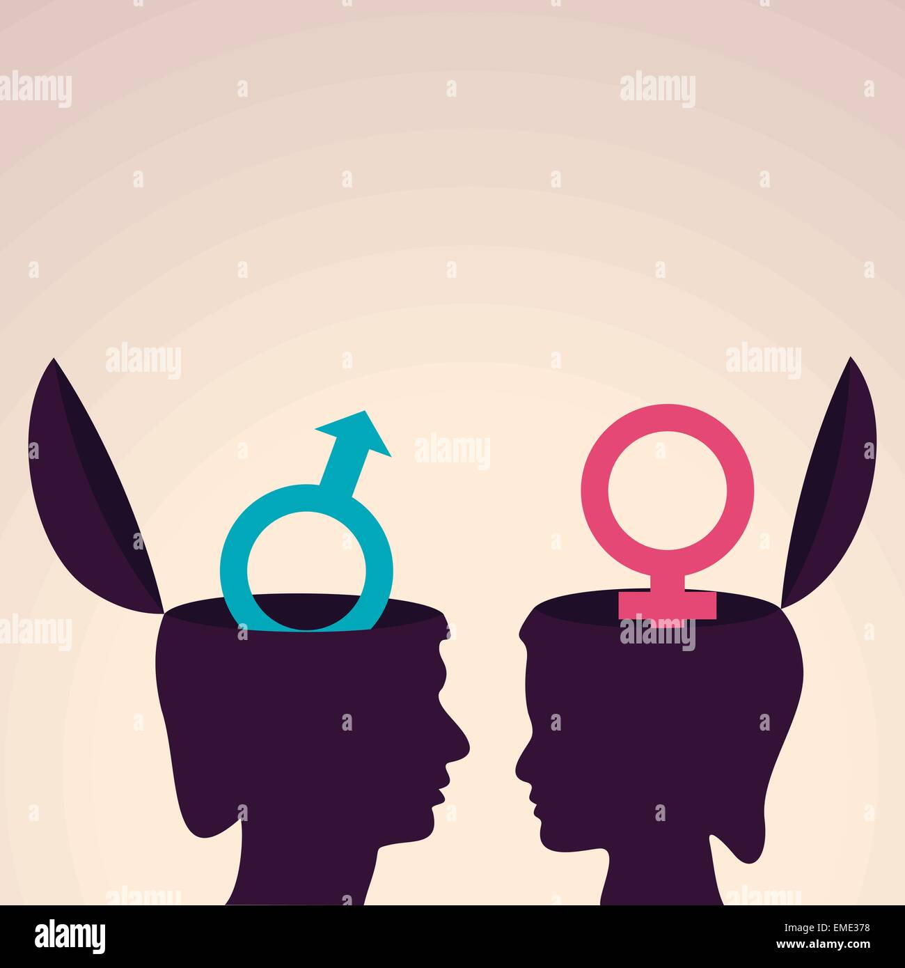 Illustration of thinking concept-Human head with male and female symbol ...