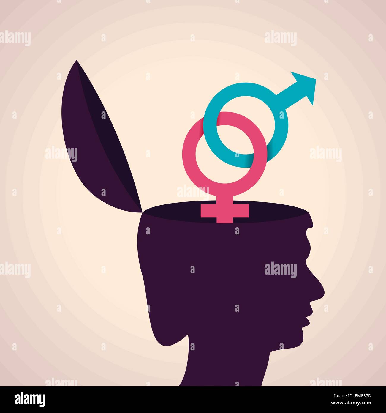 Illustration of thinking concept-Human head with male and female symbol ...
