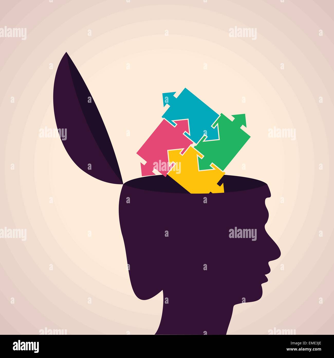 Illustration of thinking concept-Human head with colorful puzzle pieces ...