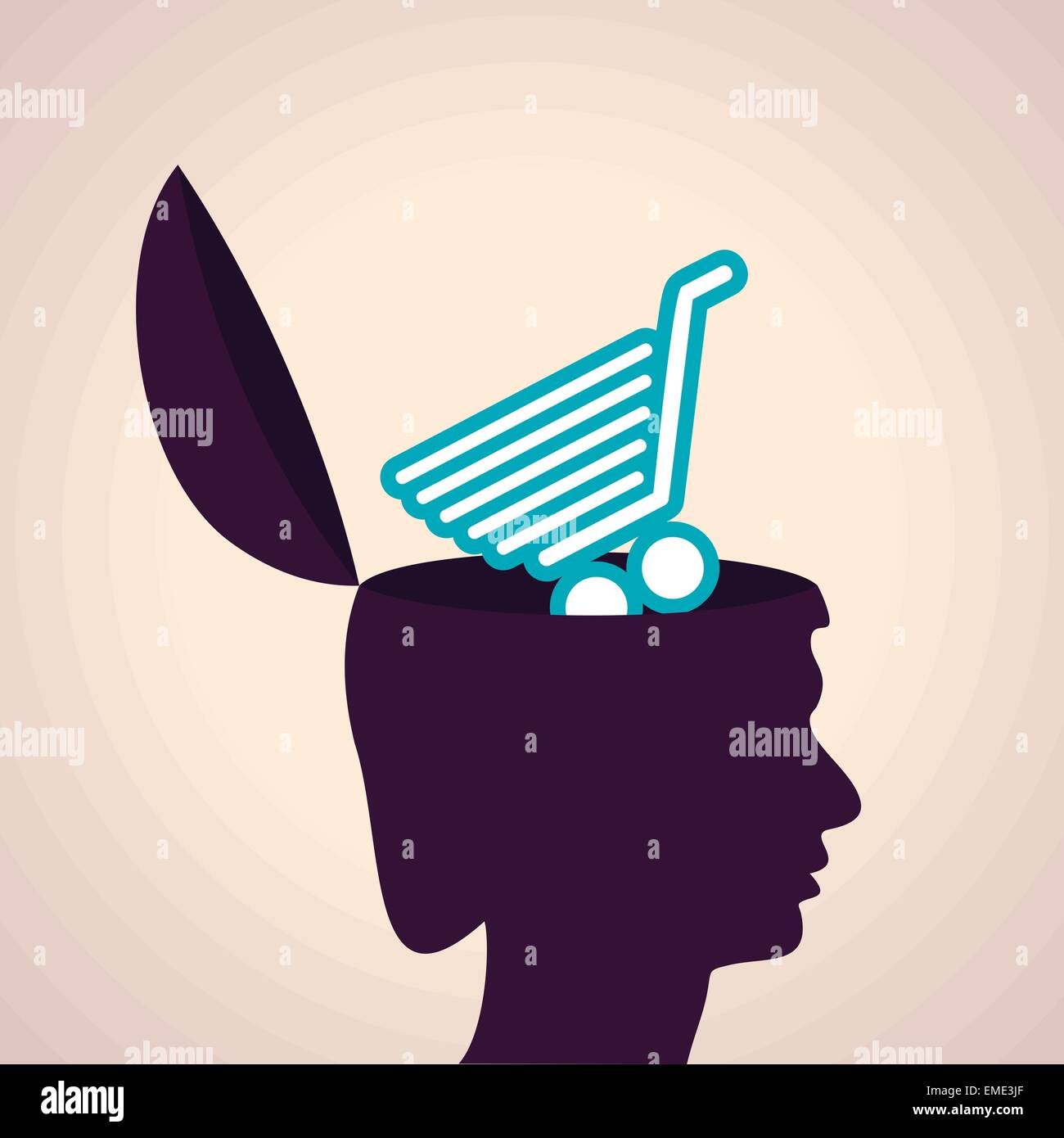 Illustration of thinking concept-Human head with shopping cart symbol ...