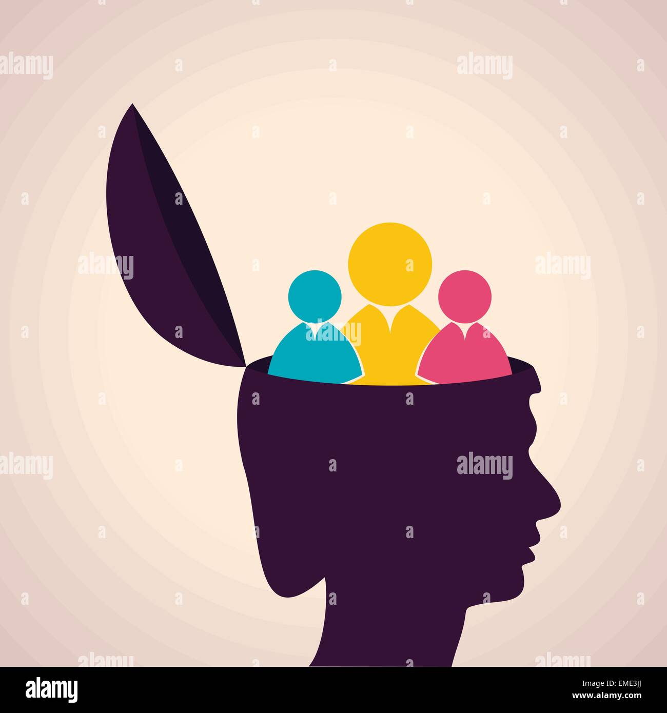 Illustration of thinking concept-Human head with people icon Stock ...