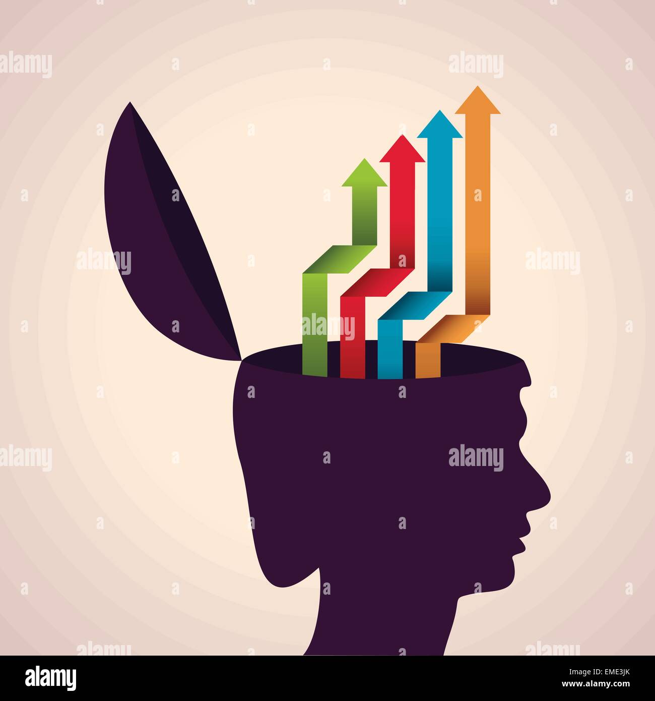 Illustration of thinking concept-Human head with colorful arrows Stock ...