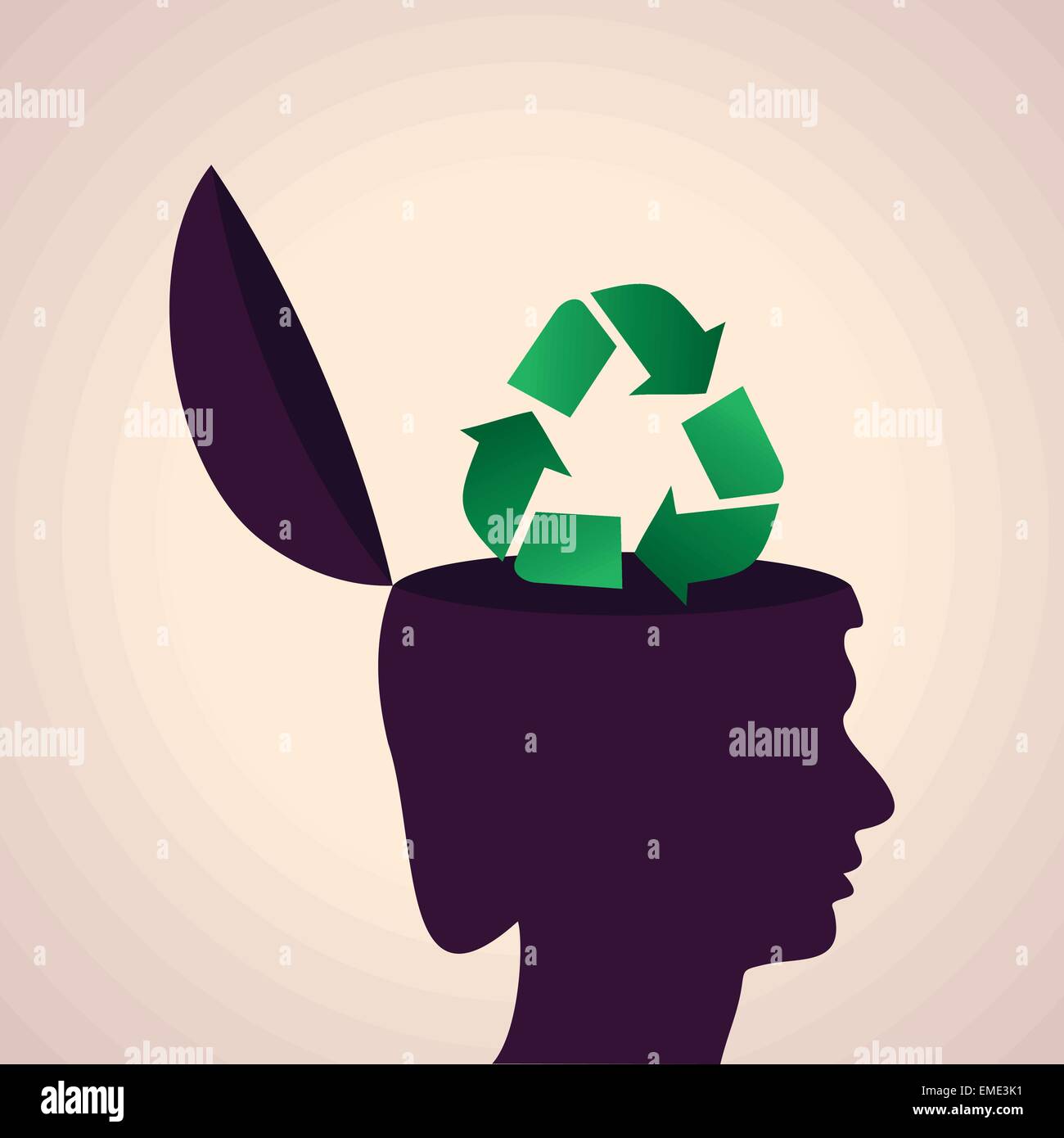 Illustration of thinking concept-Human head with recycle symbol Stock ...