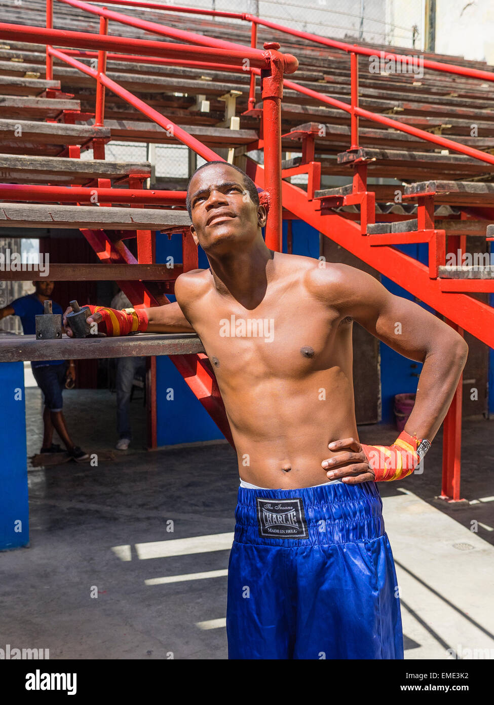 3/4ths body portrait of an Afro-Cuban boxer at the Rafael Trejo Boxing ...