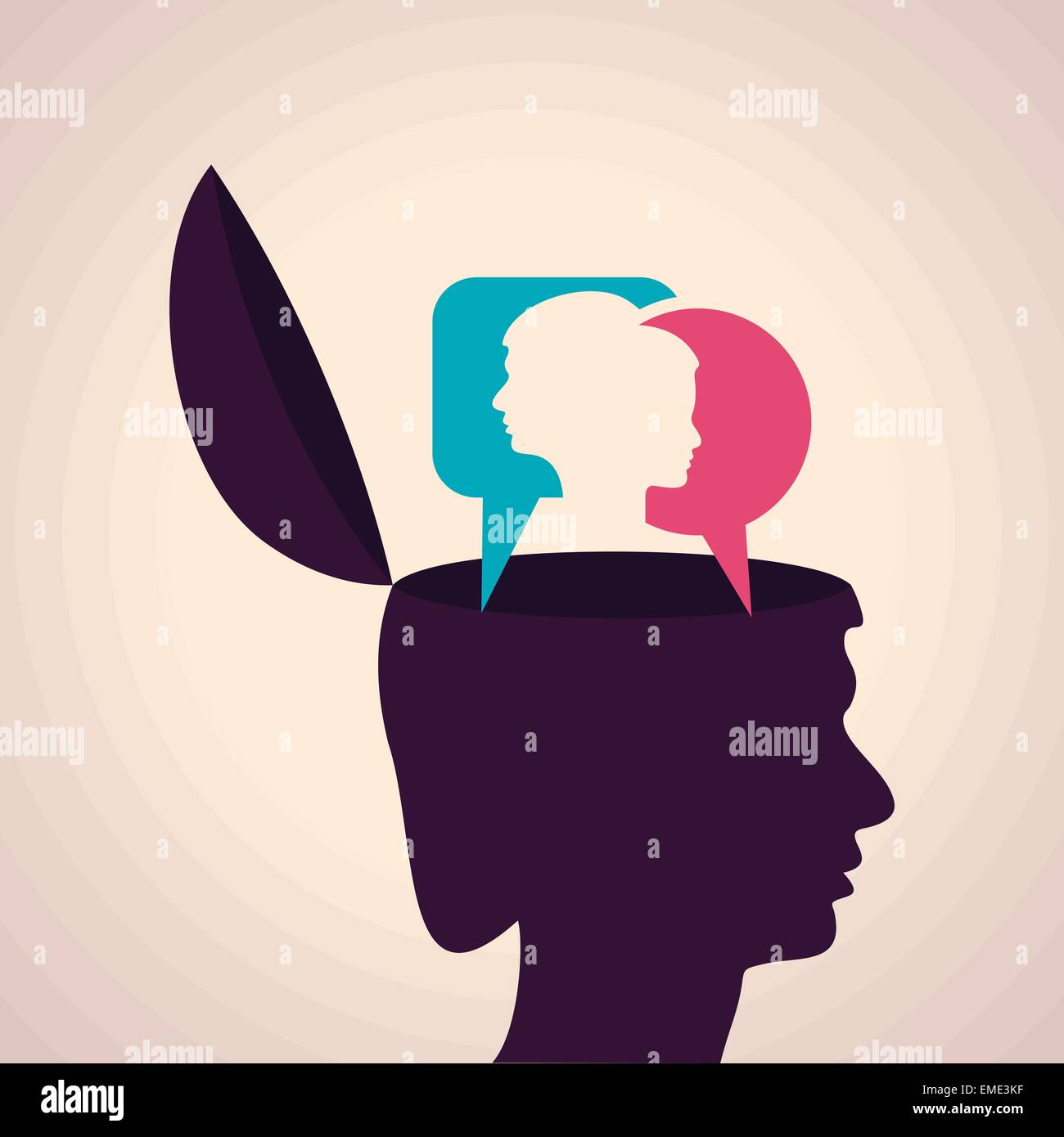 Illustration of thinking concept-Human head with male and female face ...