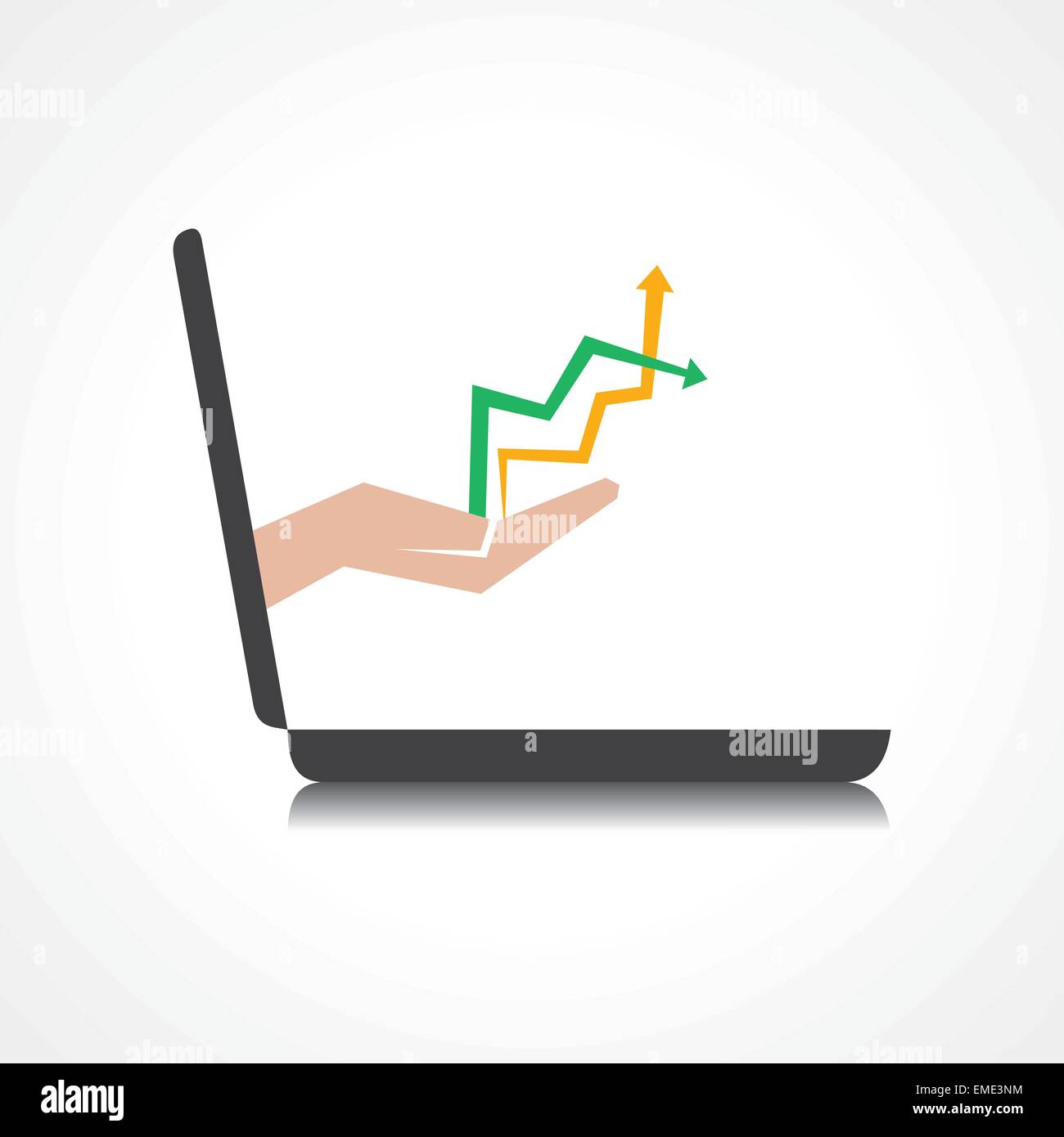 hand holding up and down arrows comes from laptop screen stock vector ...