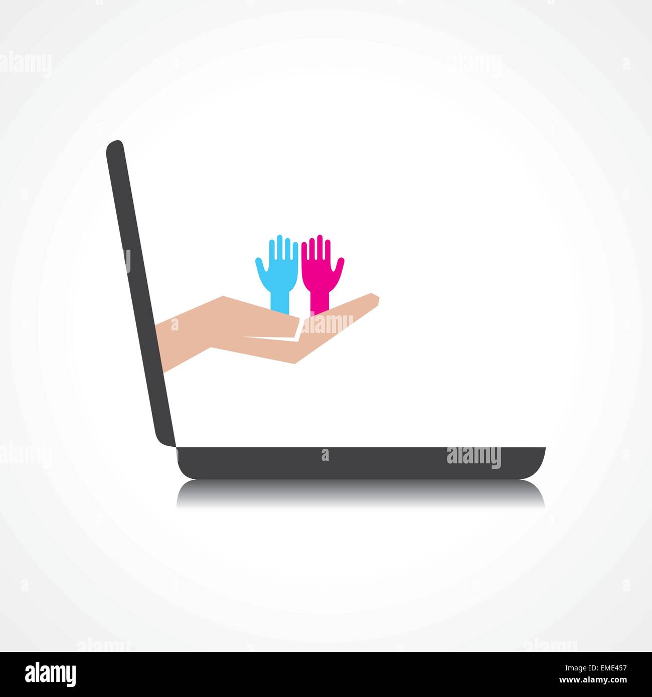 hand holding male and female hands comes from laptop screen stock ...