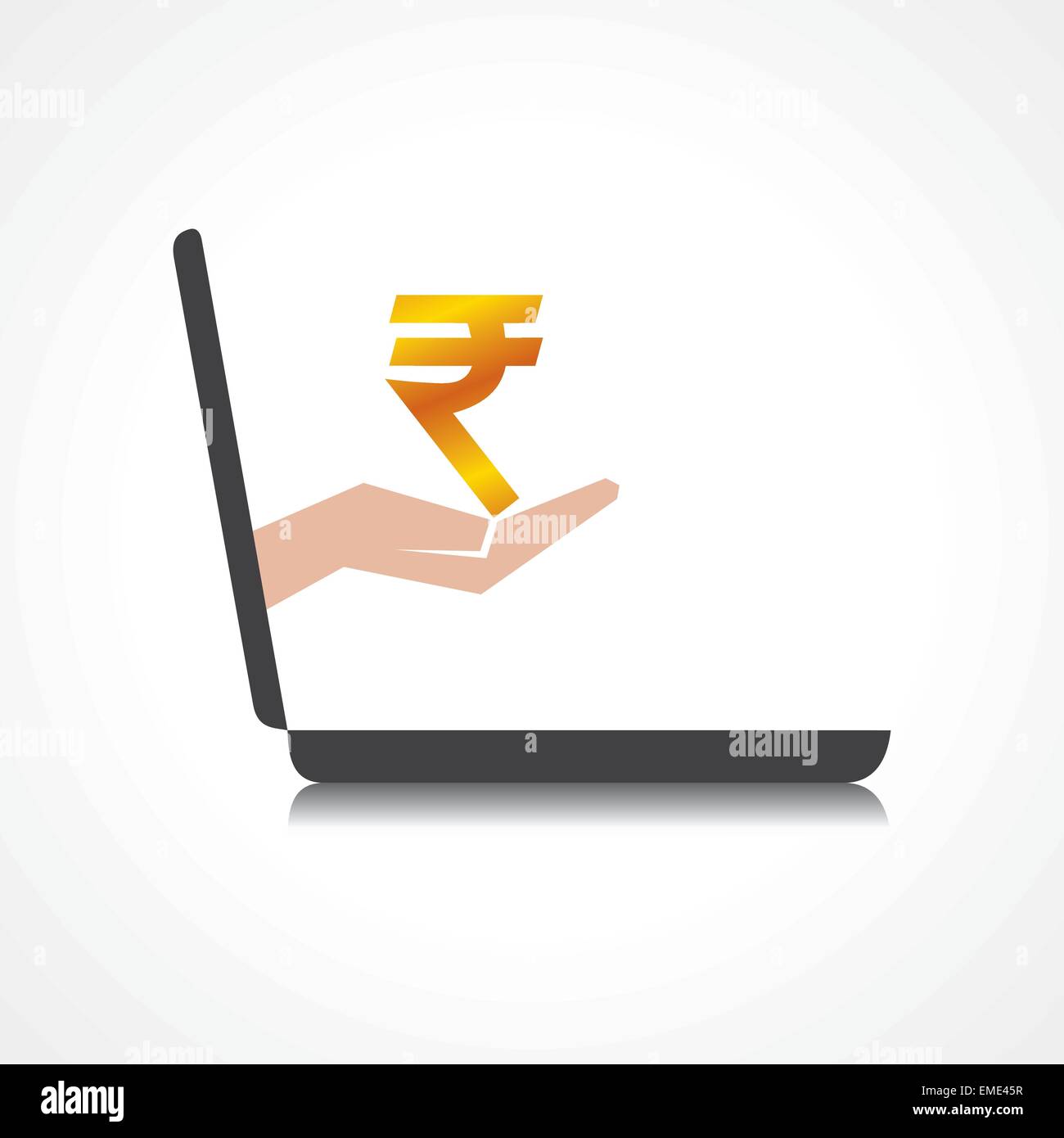 hand holding rupee symbol comes from laptop screen stock vector Stock ...