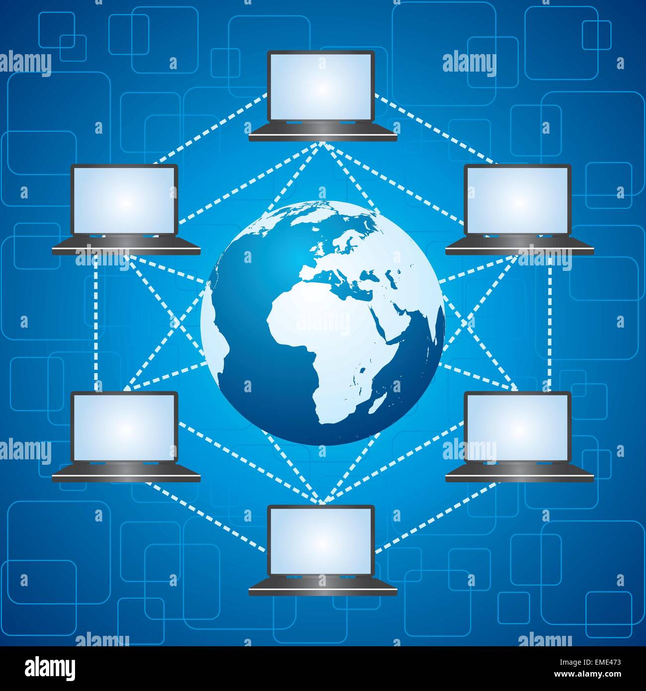 Network concept - different laptops connected together stock vector ...