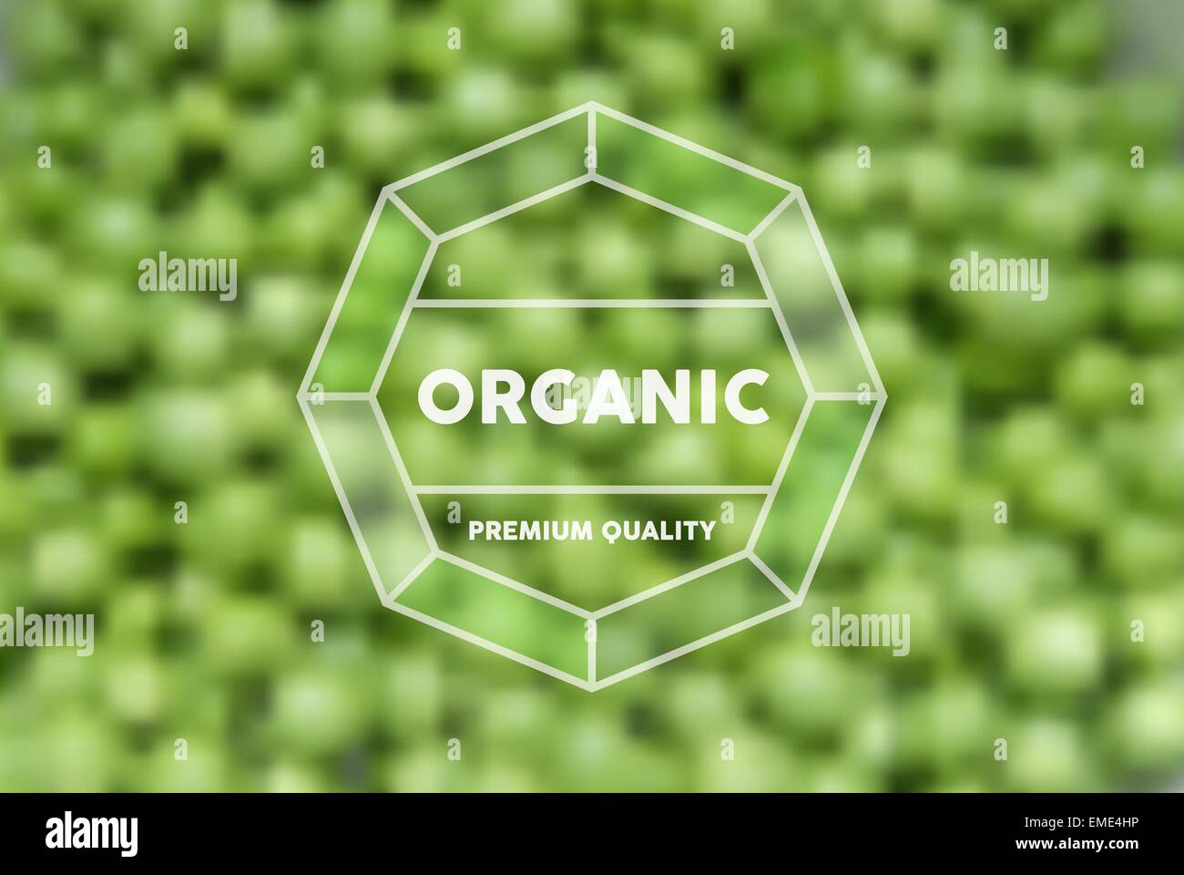 Organic food retro label peas blurred background Stock Vector Image ...