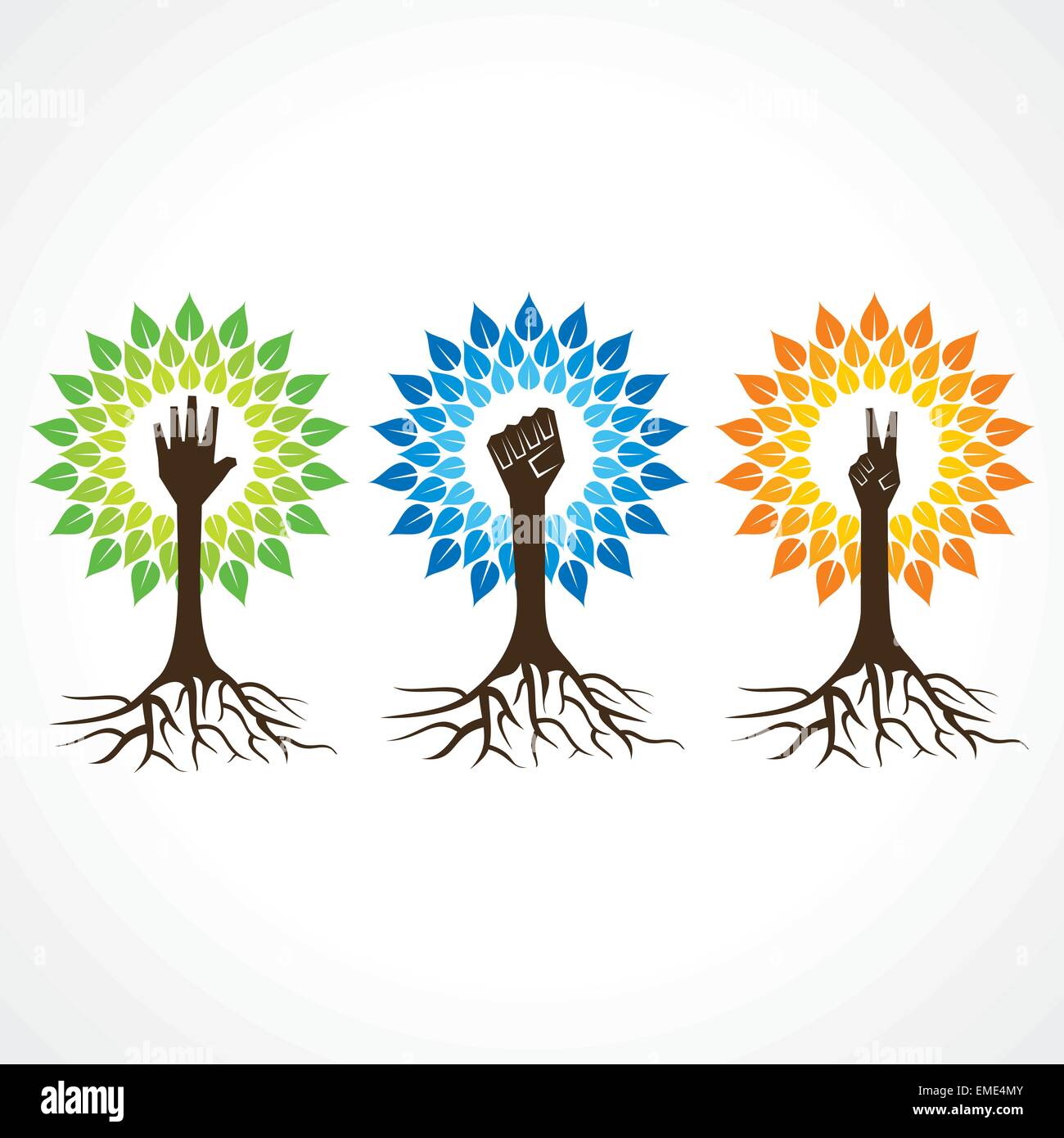 Unity,victory and helping hand make tree - vector illustration Stock ...