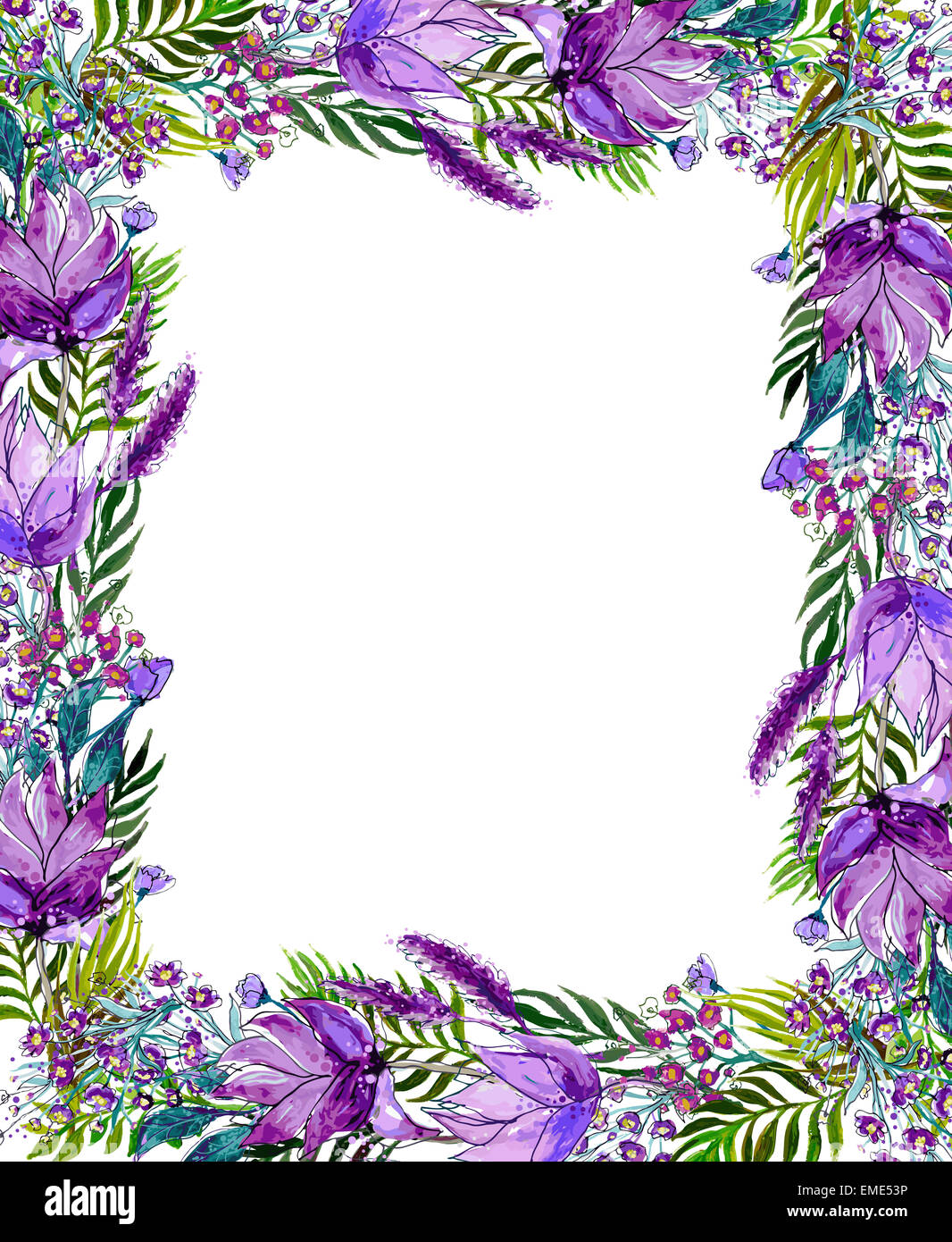 Floral frame with wildflowers Stock Photo - Alamy