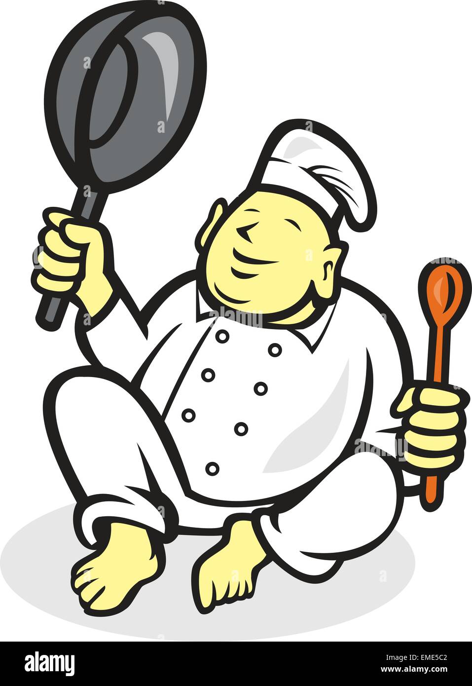 Fat Buddha Chef Cook Sitting Cartoon Stock Vector Image & Art - Alamy