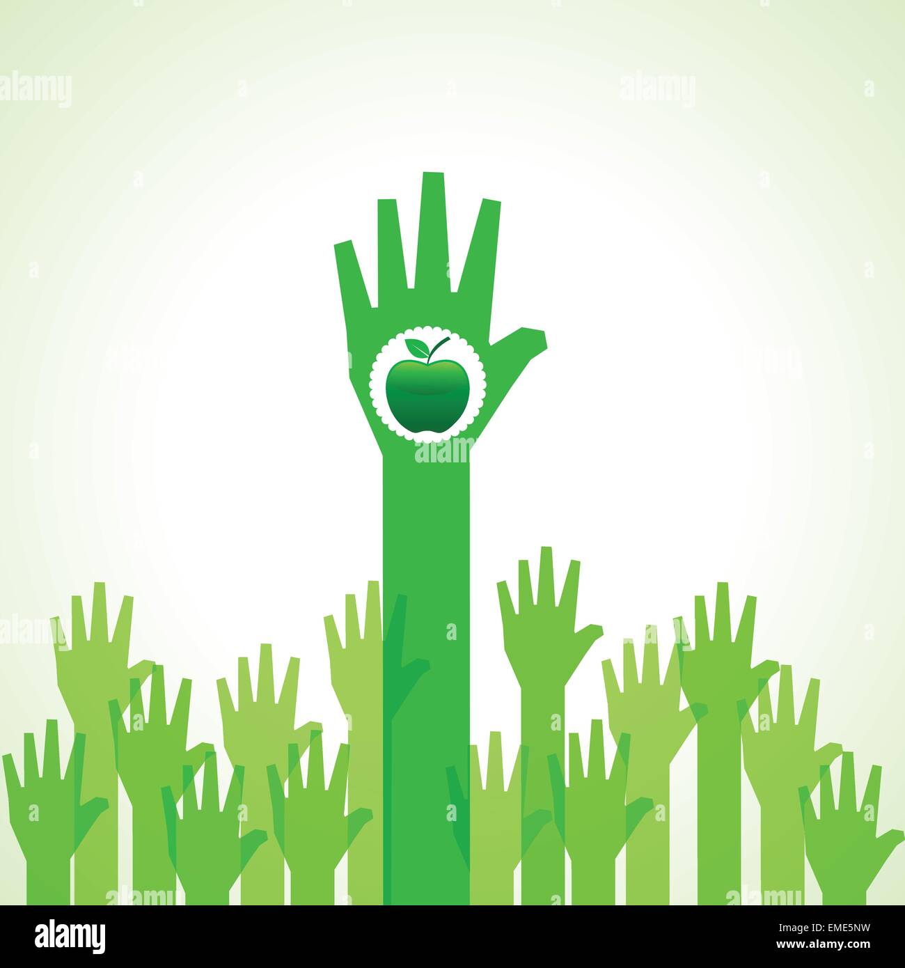 Green helping hand with green apple stock vector Stock Vector Image ...