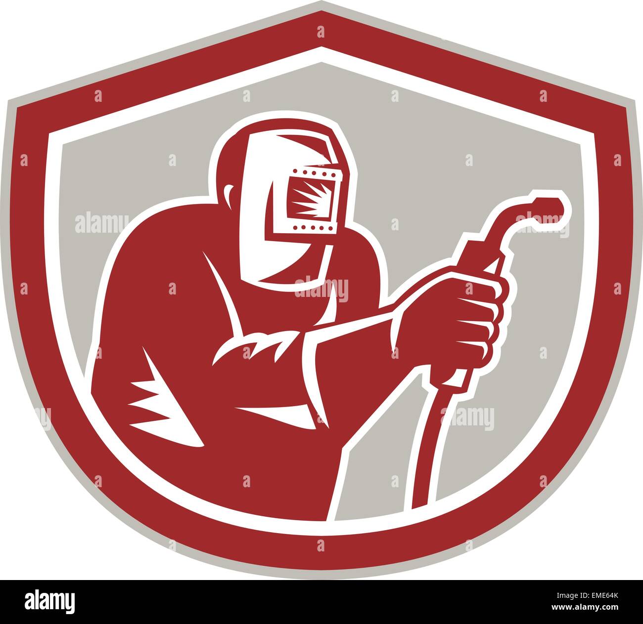 Welder Worker Holding Welding Torch Shield Retro Stock Vector Image ...