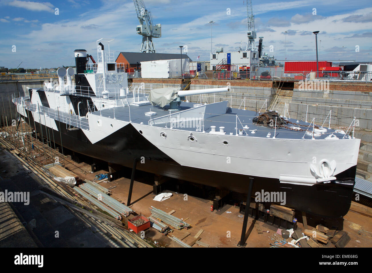 HMS Monitor M33 a British WW1 ship in dry dock HMNB having recently ...