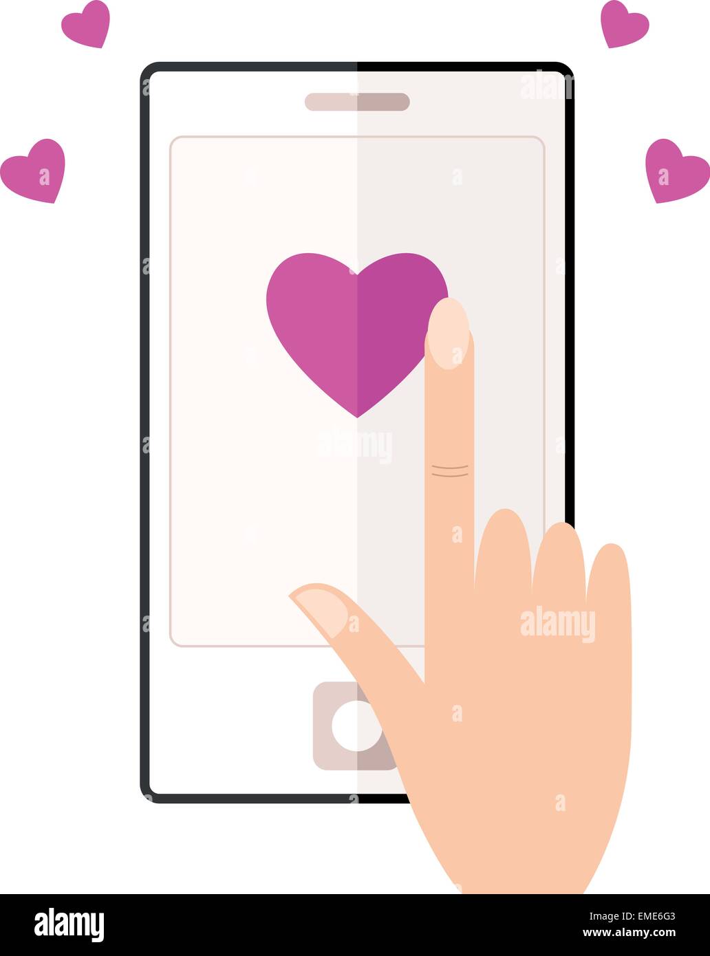 Cell phone with touching hand and hearts Stock Vector Image & Art - Alamy