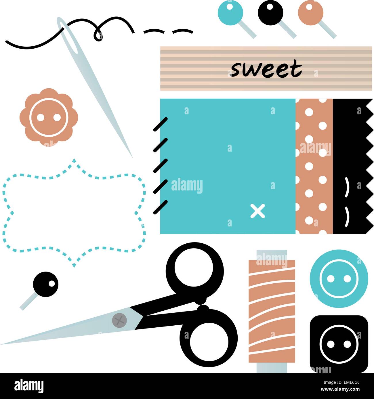 Scissors buttons on fabric Stock Vector Images - Alamy
