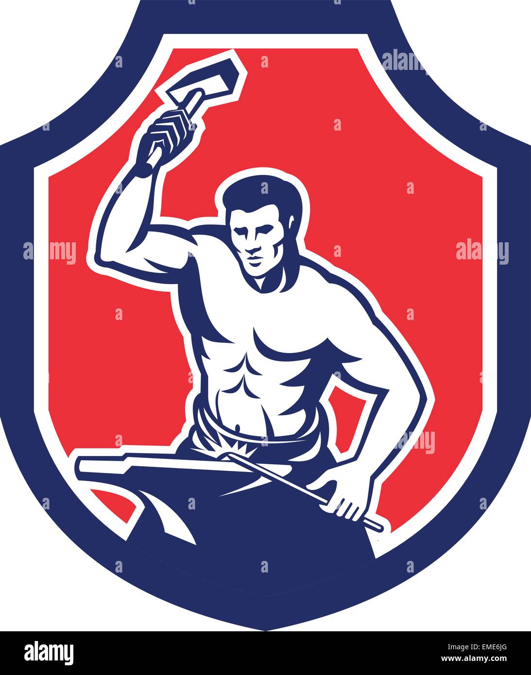 Blacksmith Striking Anvil with Hammer Shield Stock Vector Image & Art ...