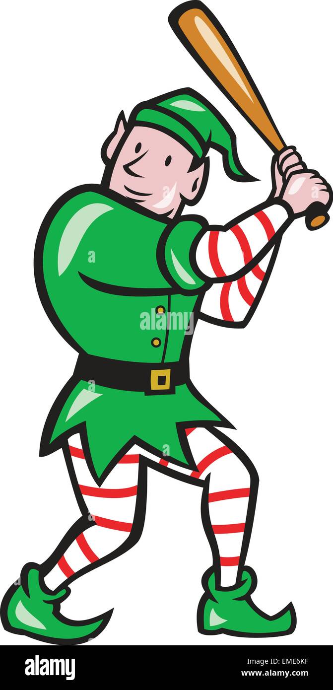 Elf Baseball Player Batting Isolated Full Cartoon Stock Vector Image ...