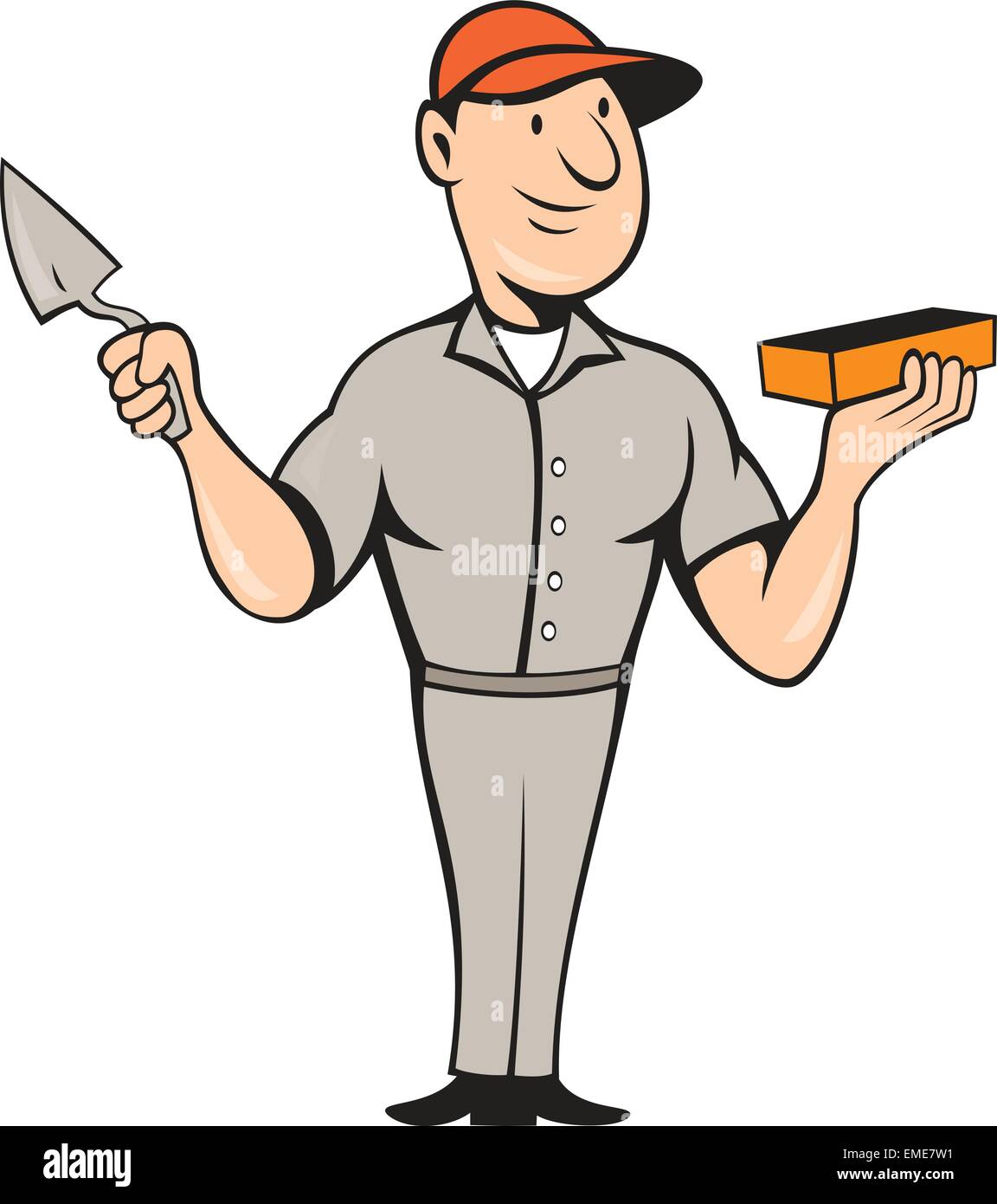 Bricklayer Mason Plasterer Standing Cartoon Stock Vector Image & Art ...