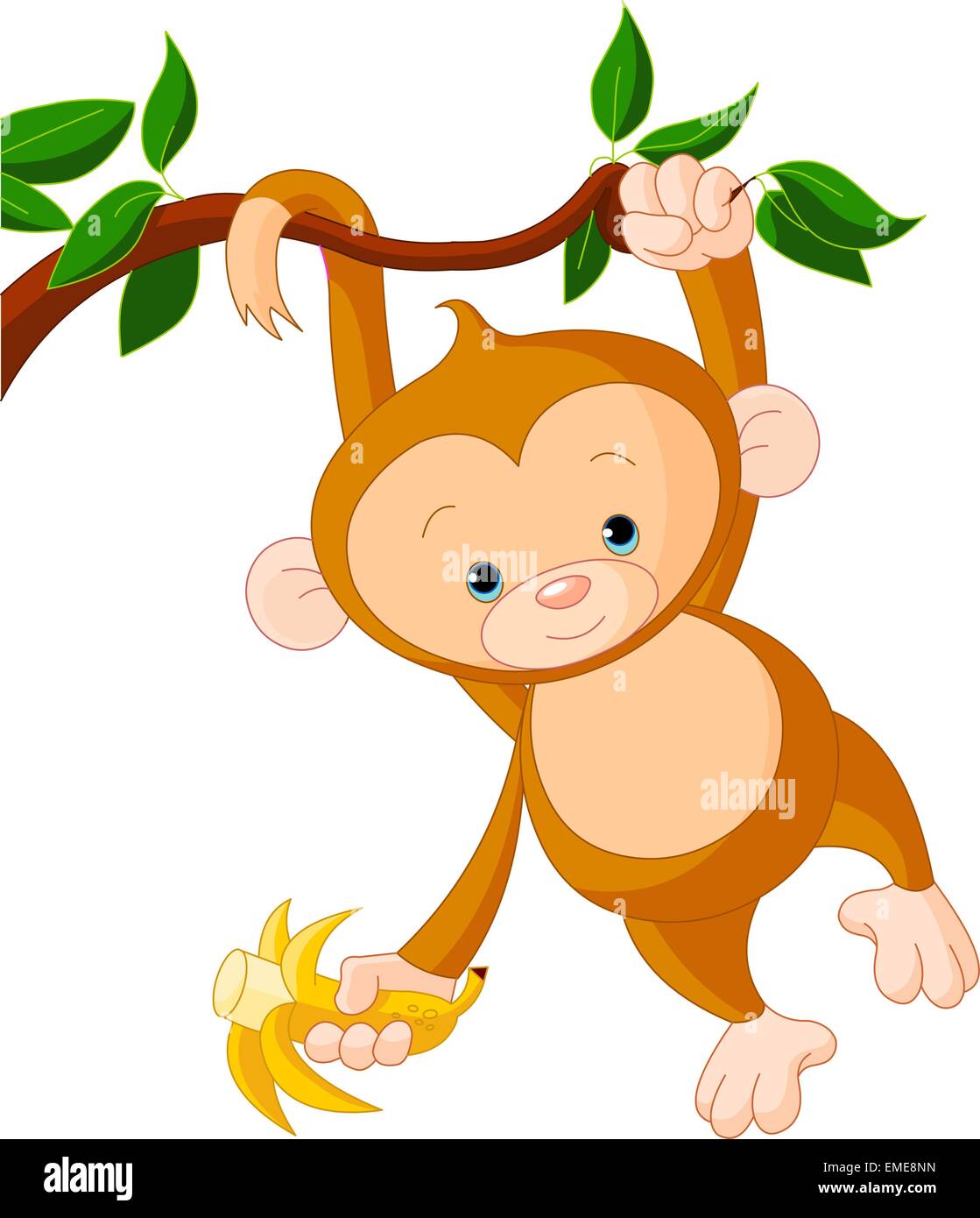 Cartoon Baby Monkey Hanging From Tree