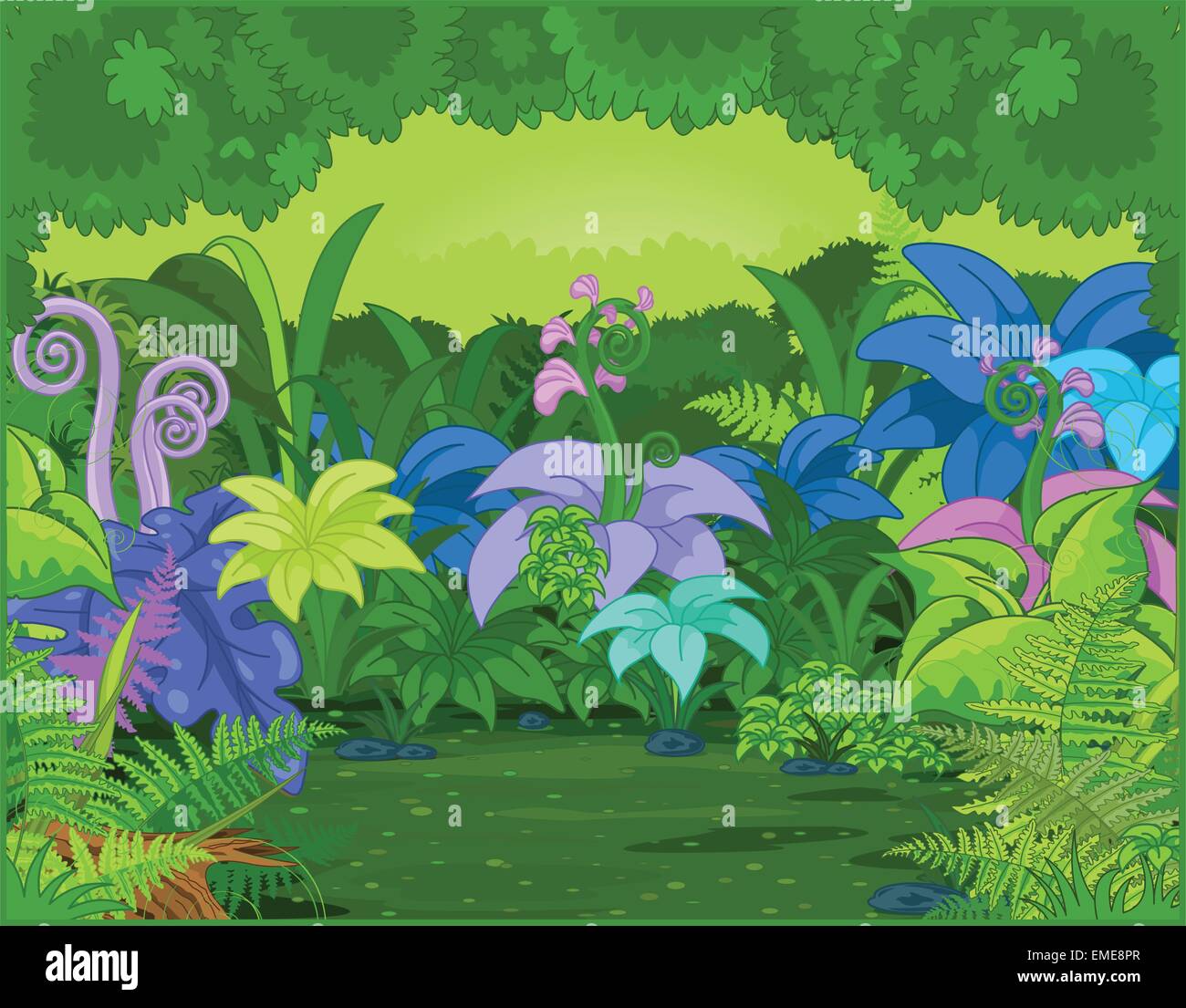 Lush green jungle scene Stock Vector Images - Alamy
