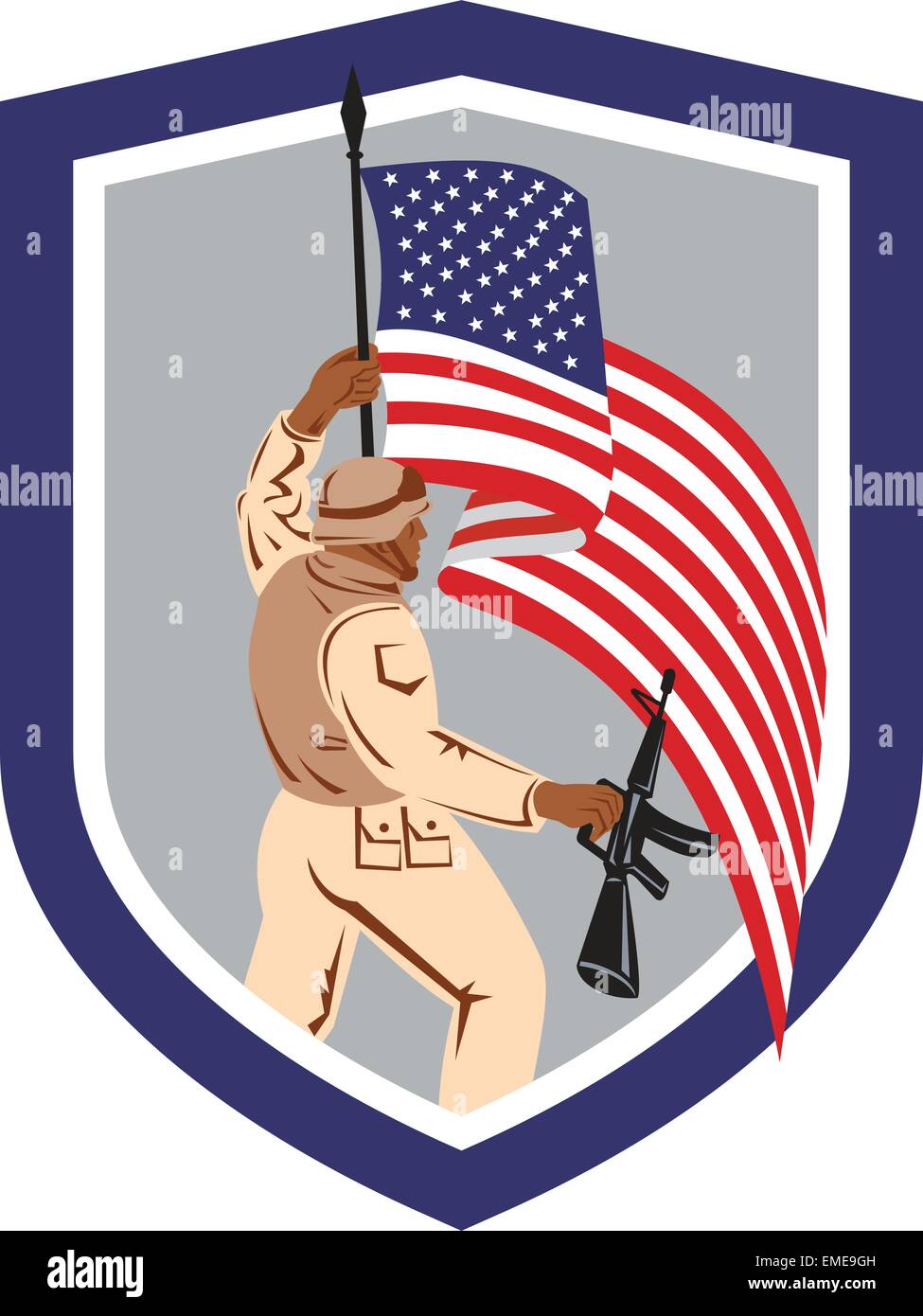 Soldier Military Serviceman Holding Flag Rifle Shield Stock Vector ...