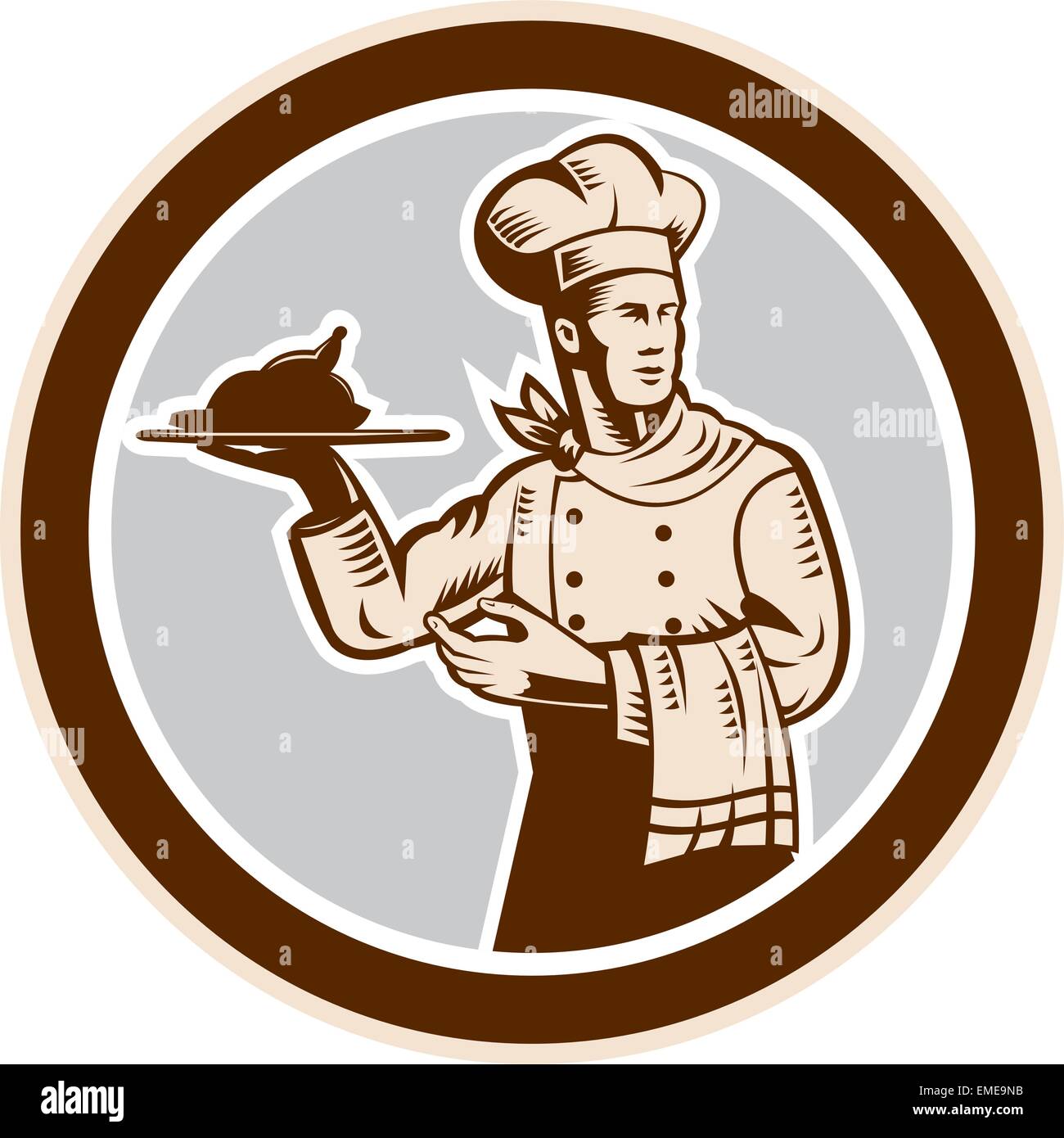 Chef Cook Serving Food Platter Circle Retro Stock Vector Image & Art ...