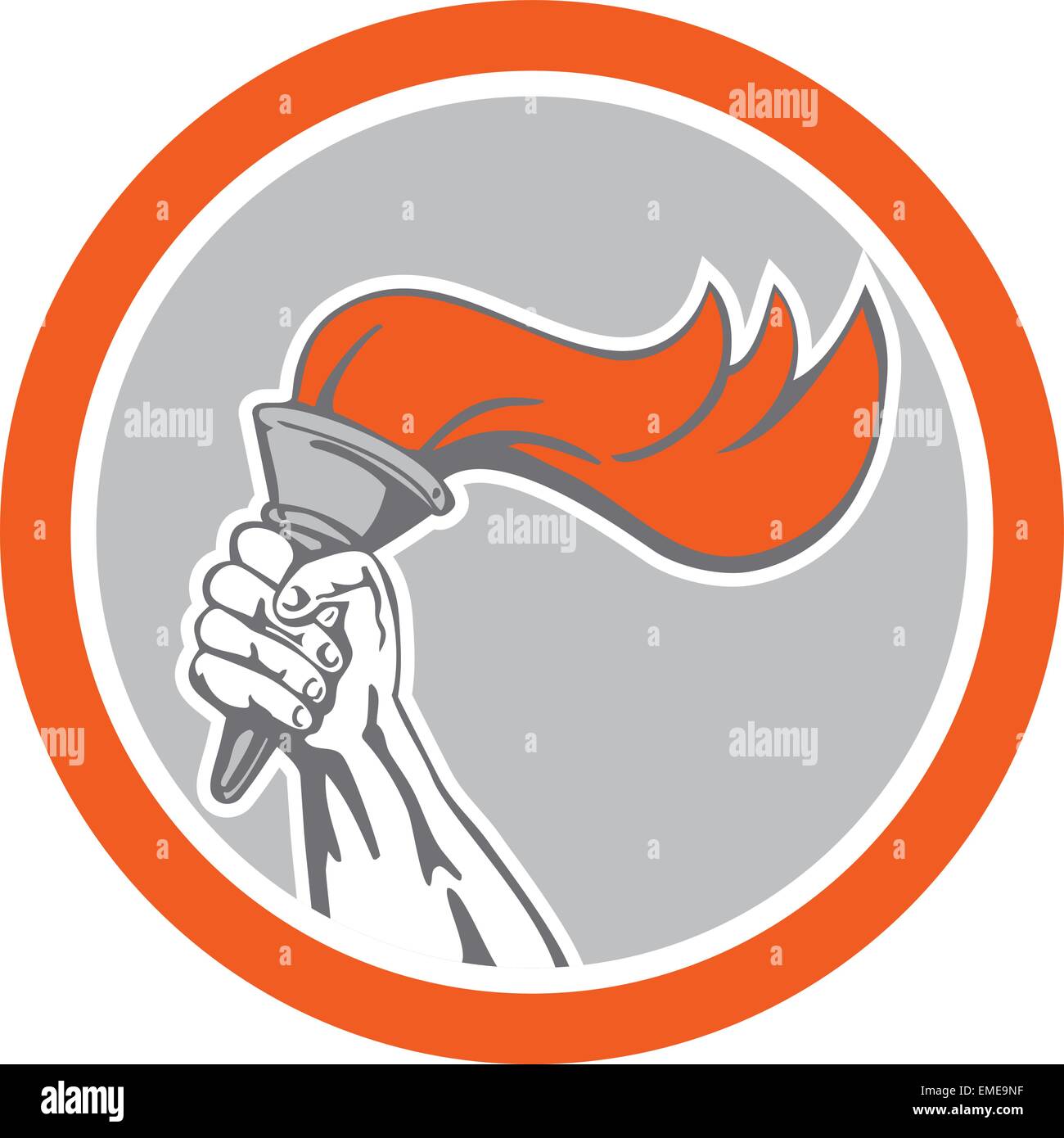 Hand Holding Flaming Torch Circle Retro Stock Vector Image & Art - Alamy