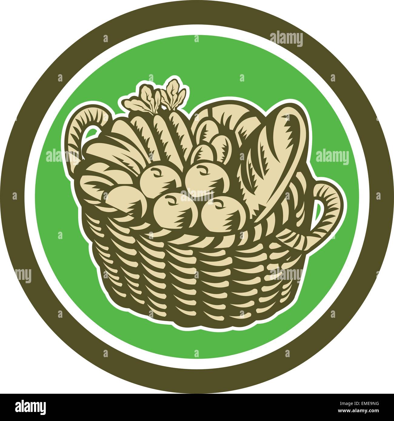 Crop Harvest Basket Circle Retro Stock Vector Image & Art - Alamy