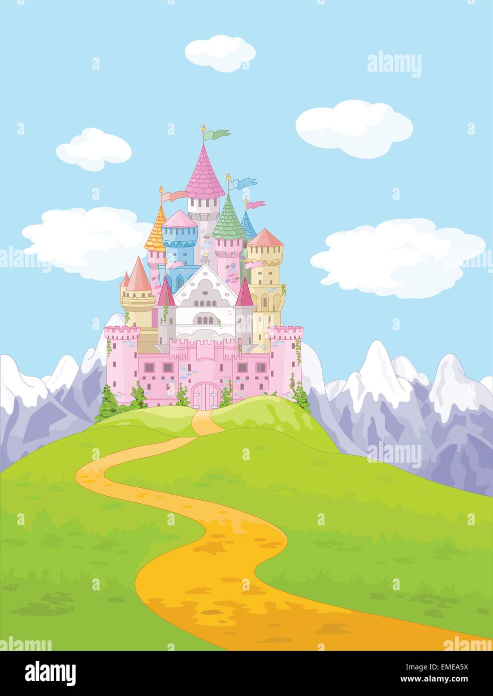 Landscape mountain road castle Stock Vector Images - Alamy