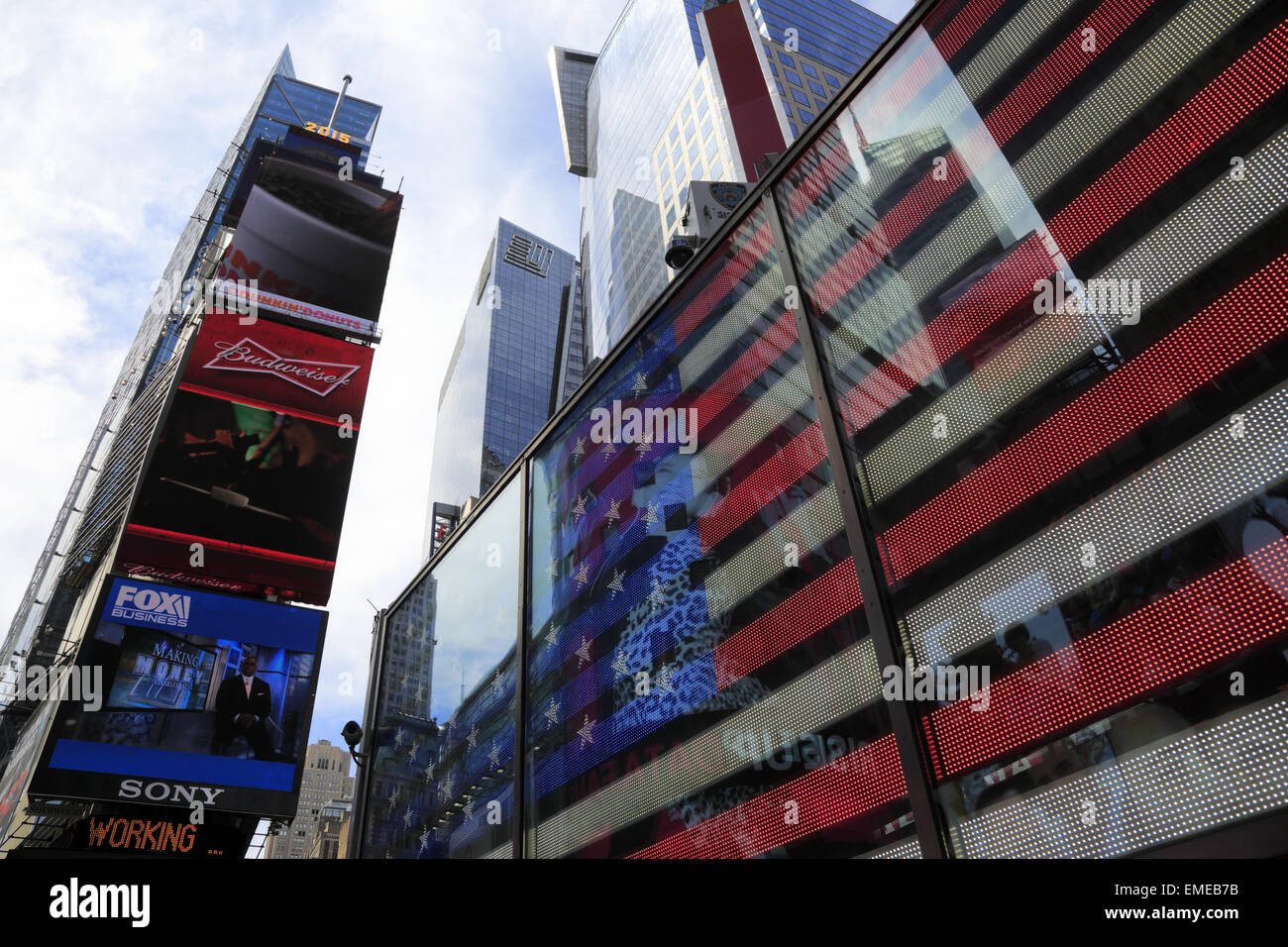 A lighted up US flag in Times Square, Midtown Manhattan New York City ...