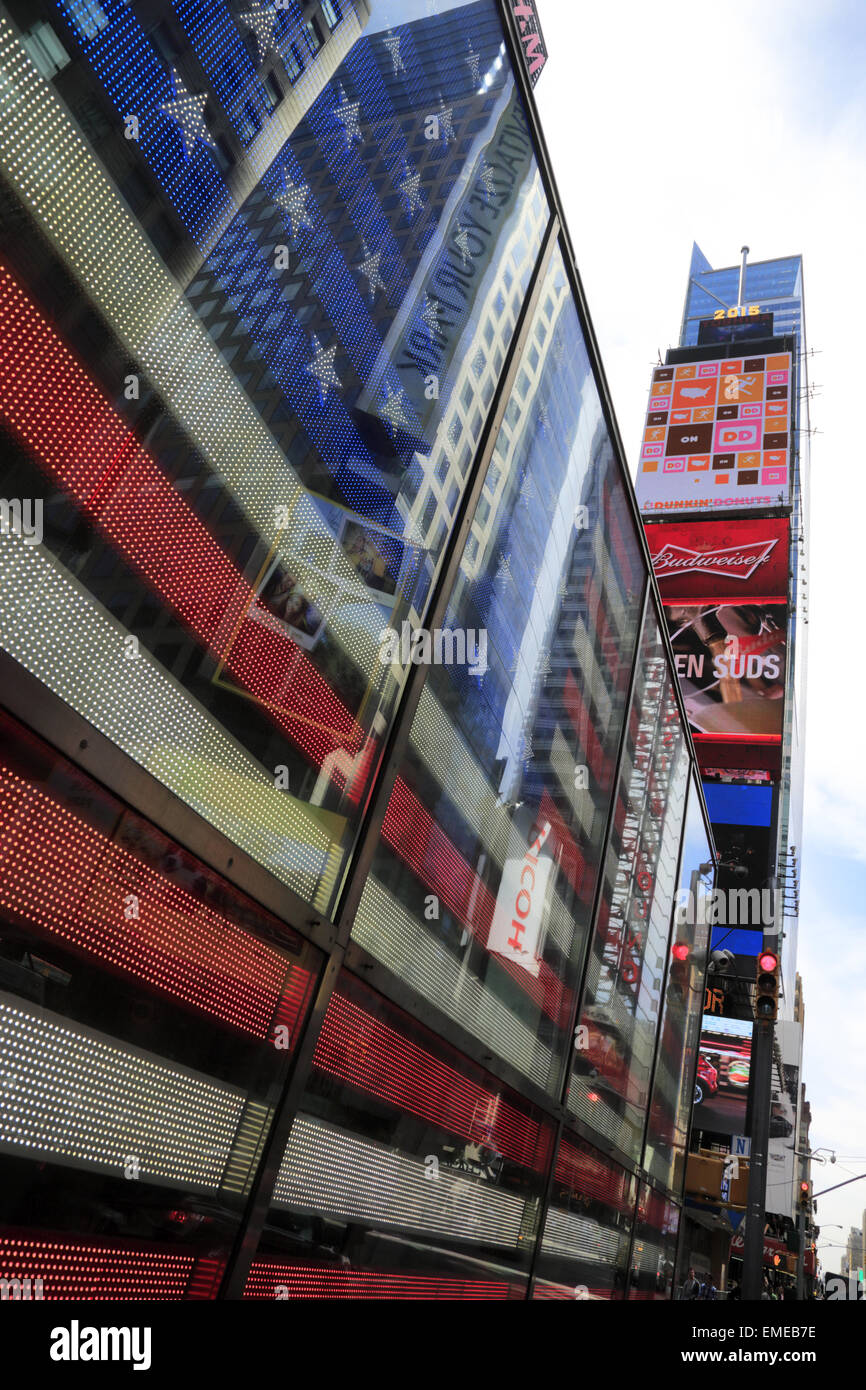 A lighted up US flag in Times Square, Midtown Manhattan New York City ...
