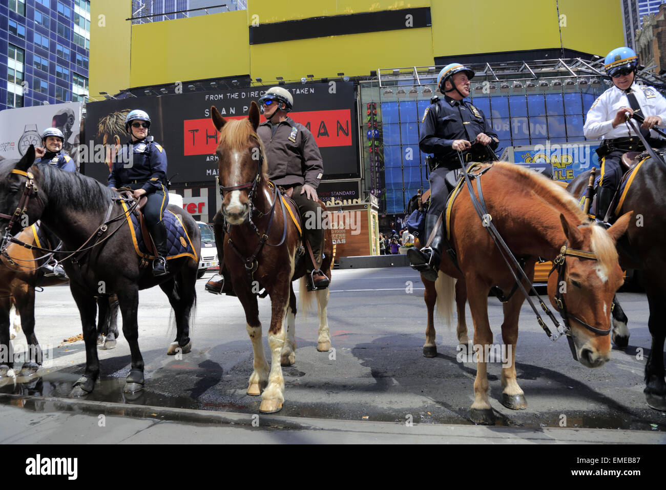 NYPD police officers on horse back in Times Square New York City Stock ...