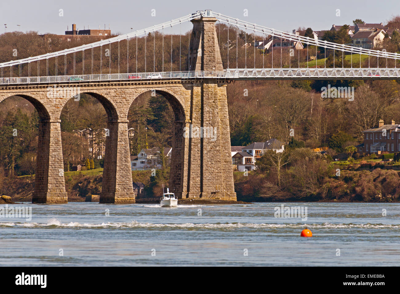 Menai Suspension Bridge Menai Straits Anglesey North Wales Uk Stock ...