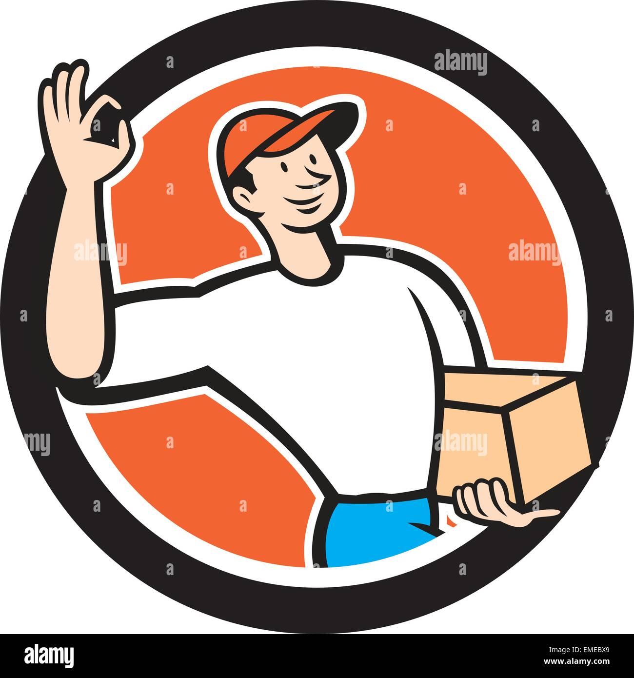 Delivery Man Okay Sign Parcel Circle Cartoon Stock Vector Image & Art ...