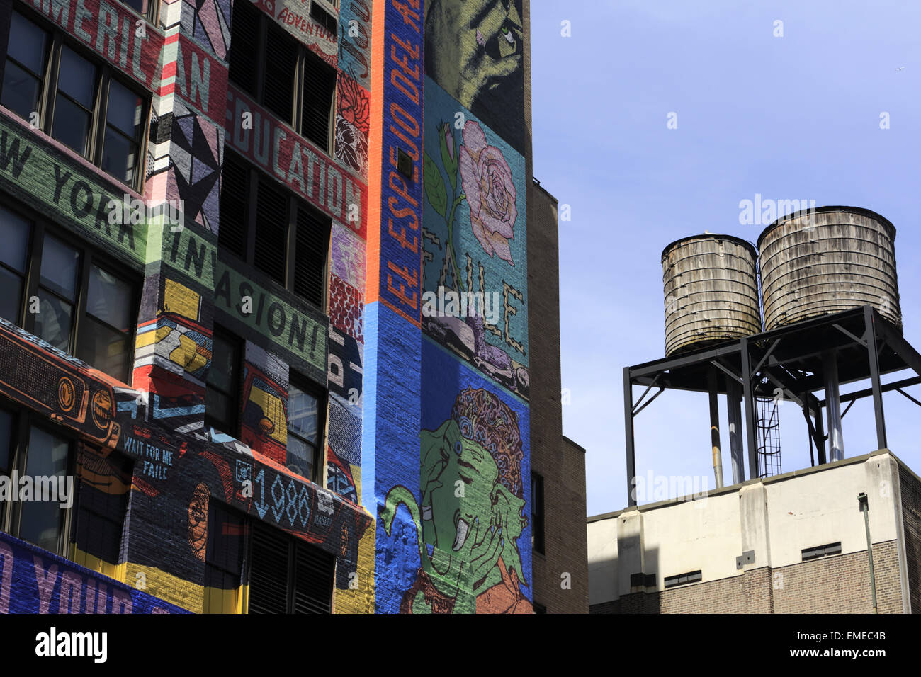 Mural painted on exterior of a building in midtown Manhattan, New York ...