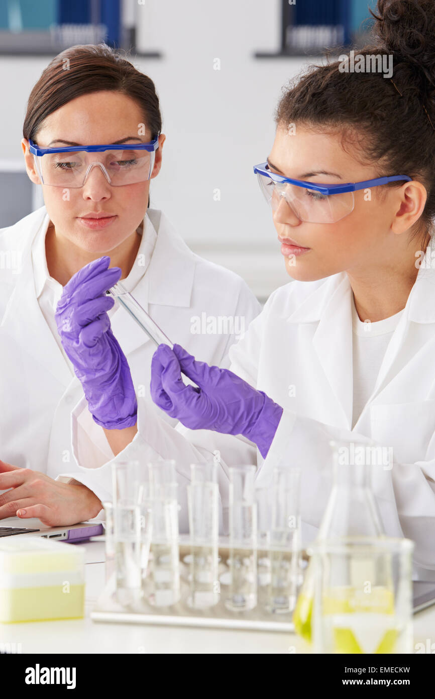 Two Female Technicians Working In Laboratory Stock Photo - Alamy