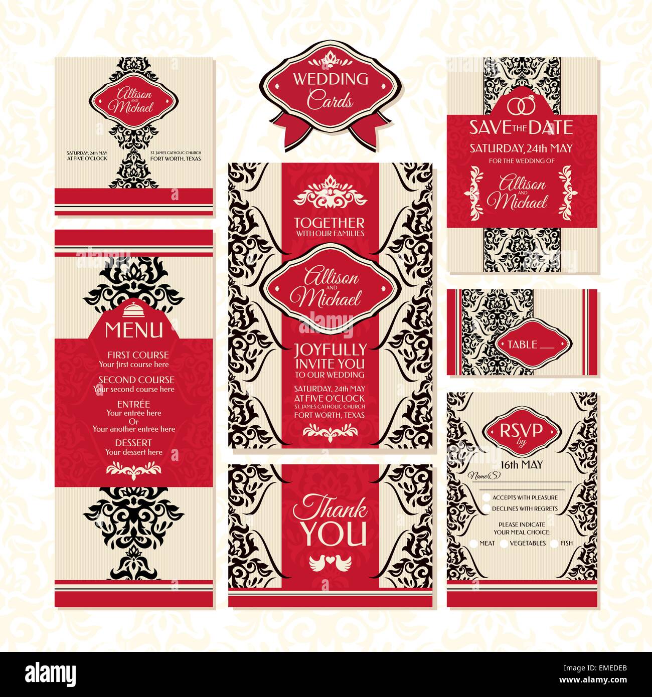 Set of wedding cards Stock Vector Image & Art - Alamy