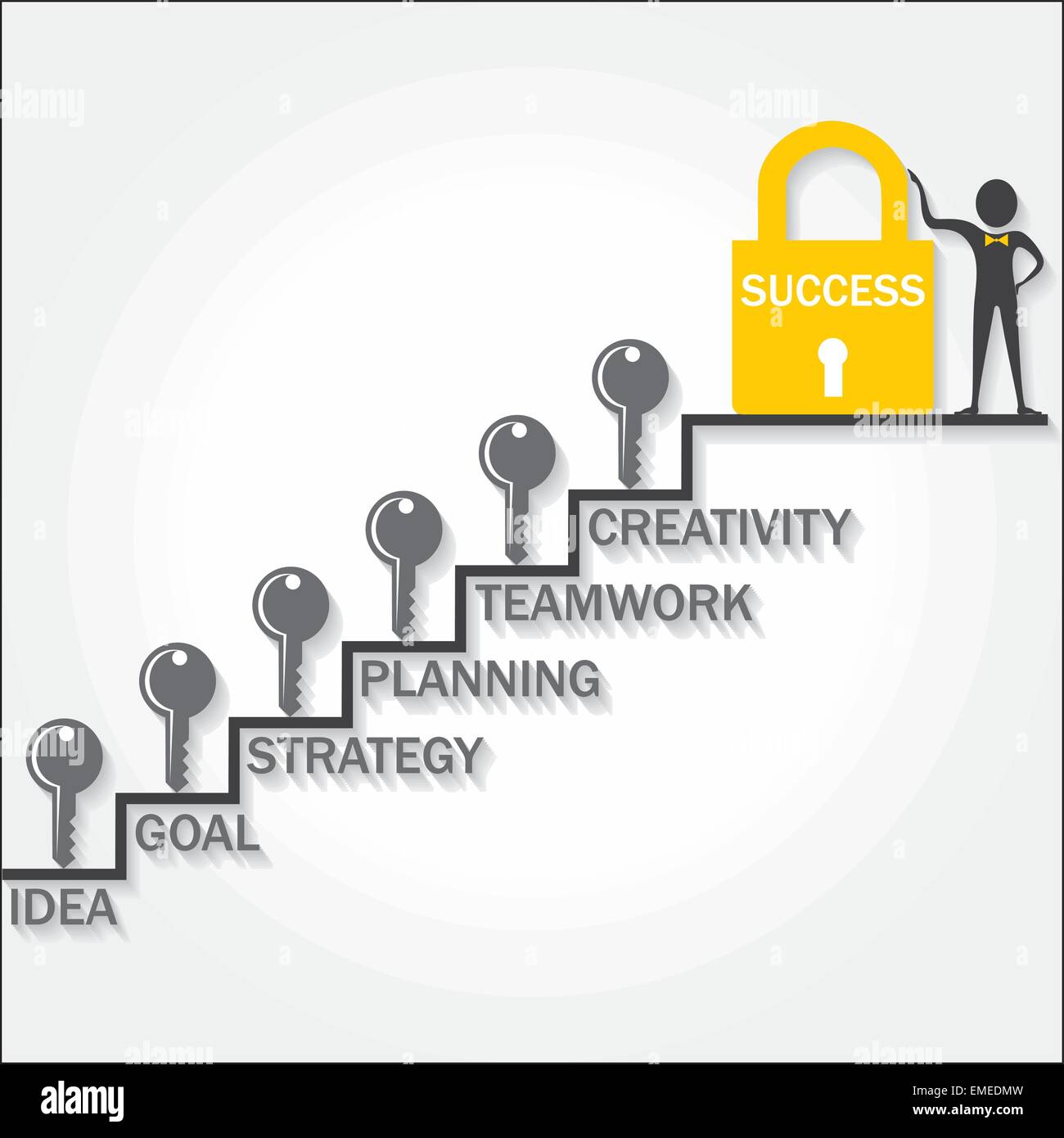 Keys climb up success stair and business man point to success lock ...