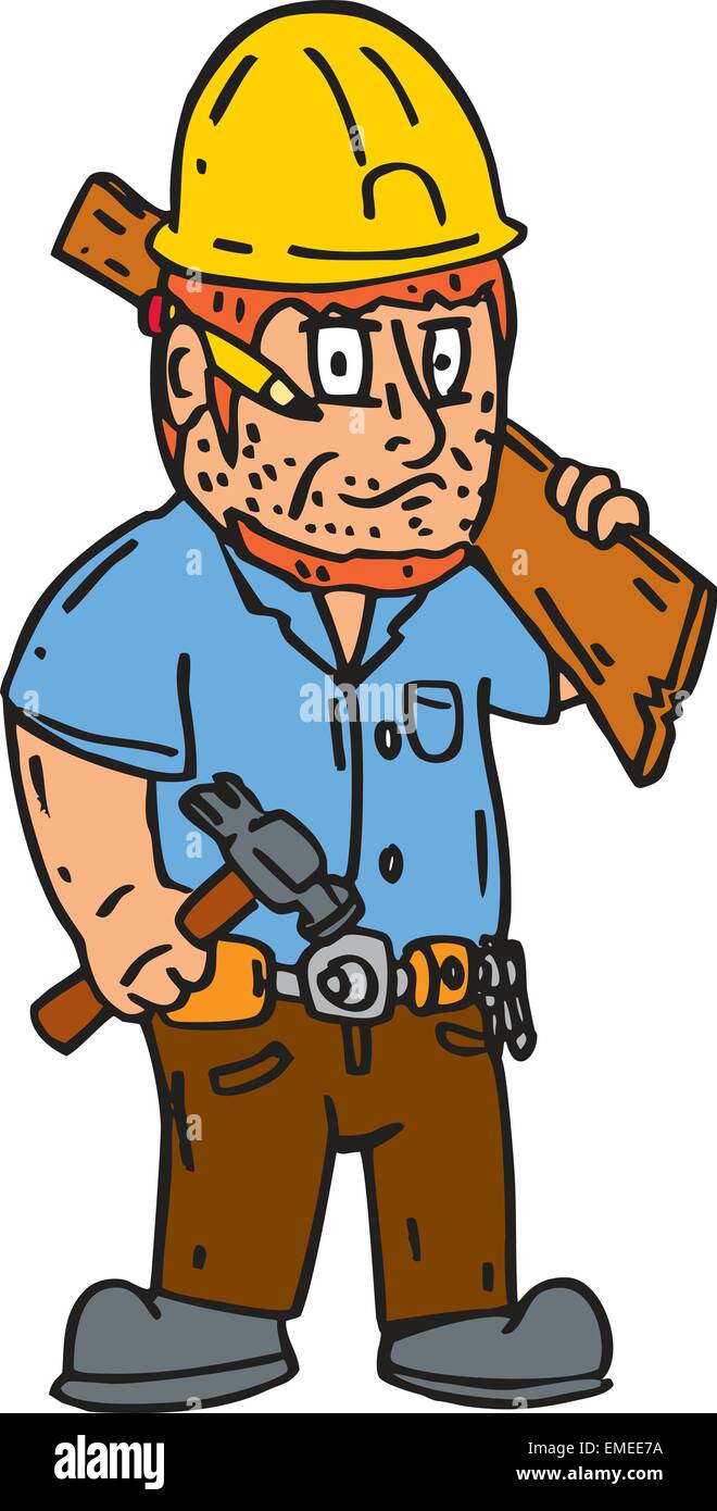 Carpenter Builder Hammer Wood Plank Cartoon Stock Vector Image & Art ...