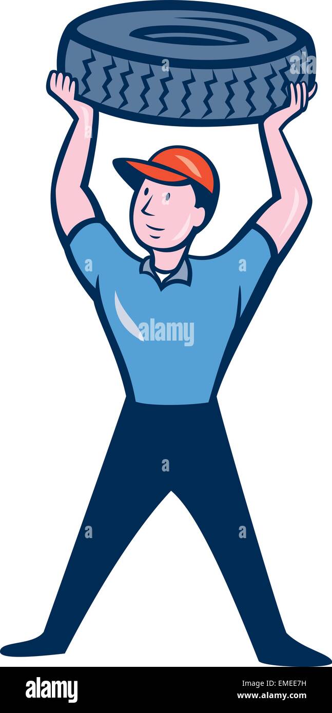 Tireman Mechanic With Tire Cartoon Stock Vector Image & Art - Alamy