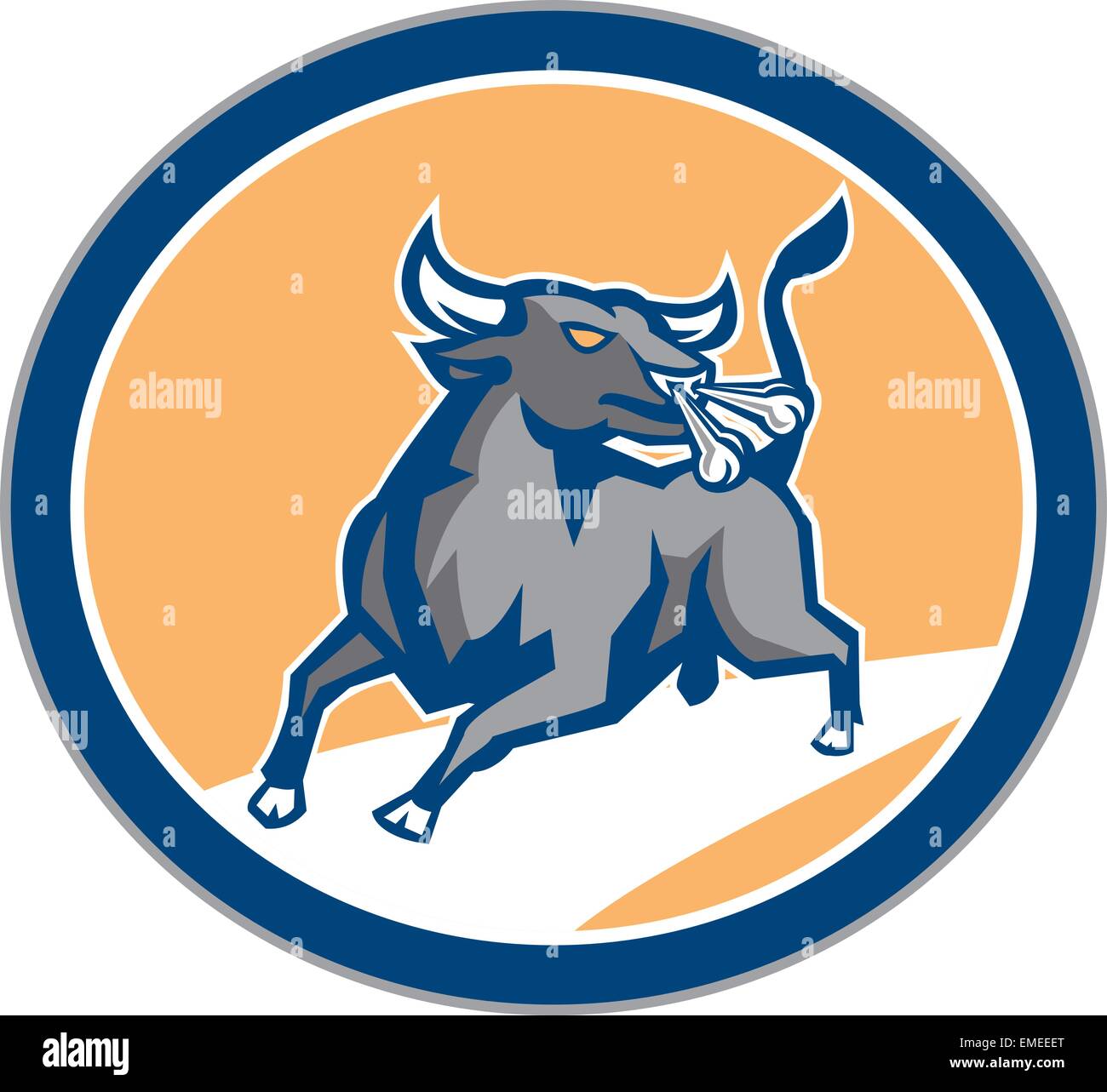 Raging Bull Attacking Charging Circle Retro Stock Vector Image & Art ...