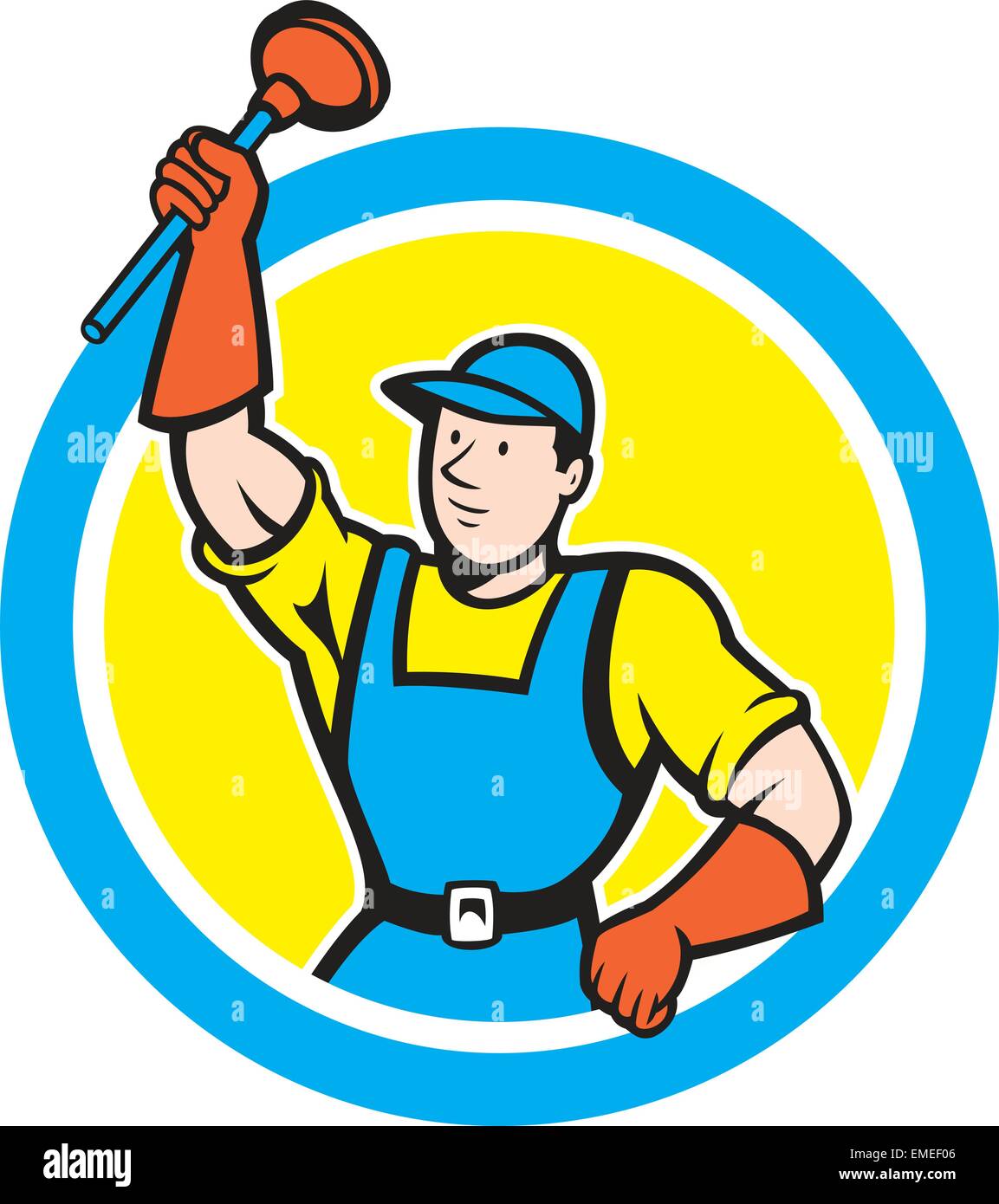 Super Plumber With Plunger Circle Cartoon Stock Vector Image & Art - Alamy